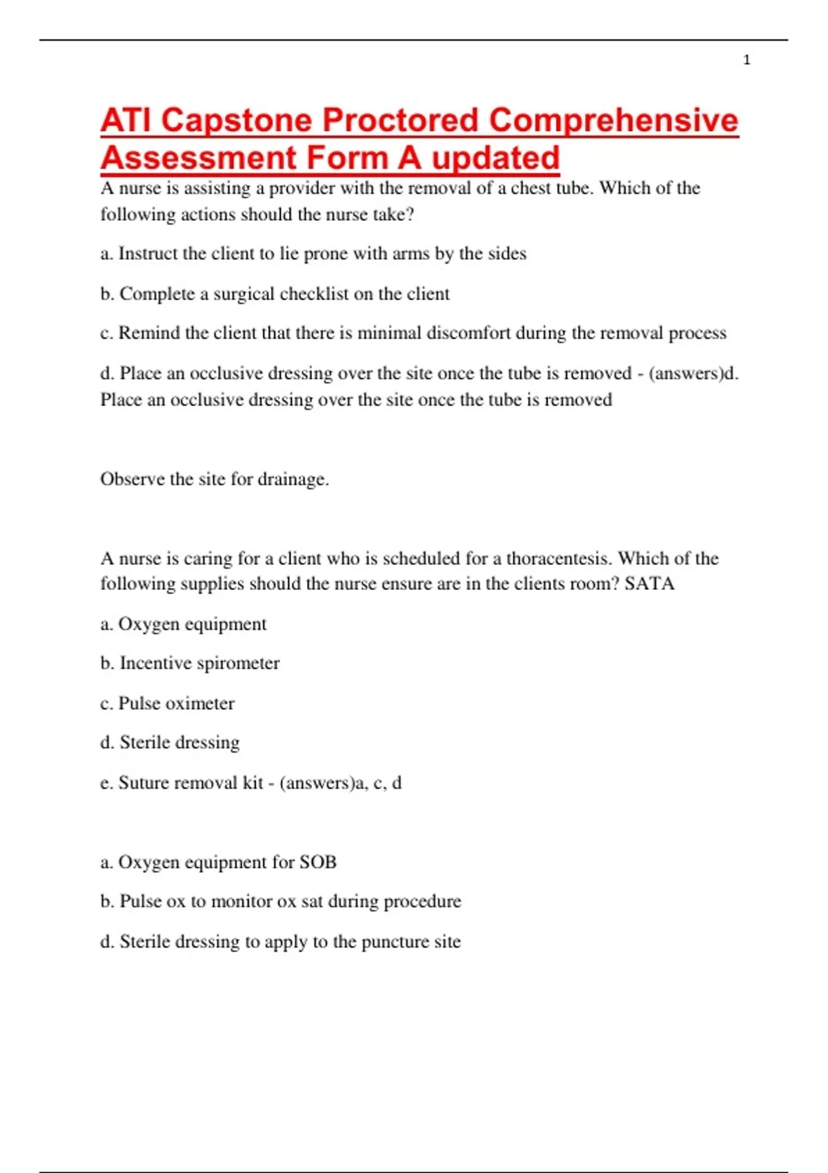 ATI Capstone Proctored Comprehensive Assessment Form A updated - ATI ...