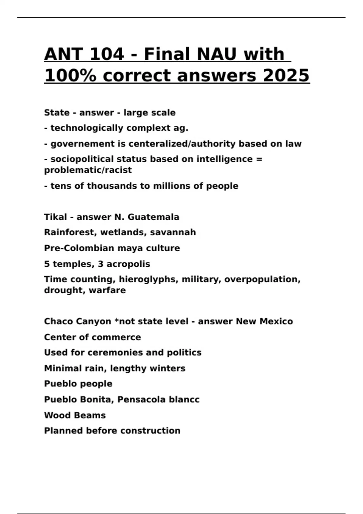 ANT 104 - Final NAU with 100- correct answers 2025 - ANT 104 - Stuvia US