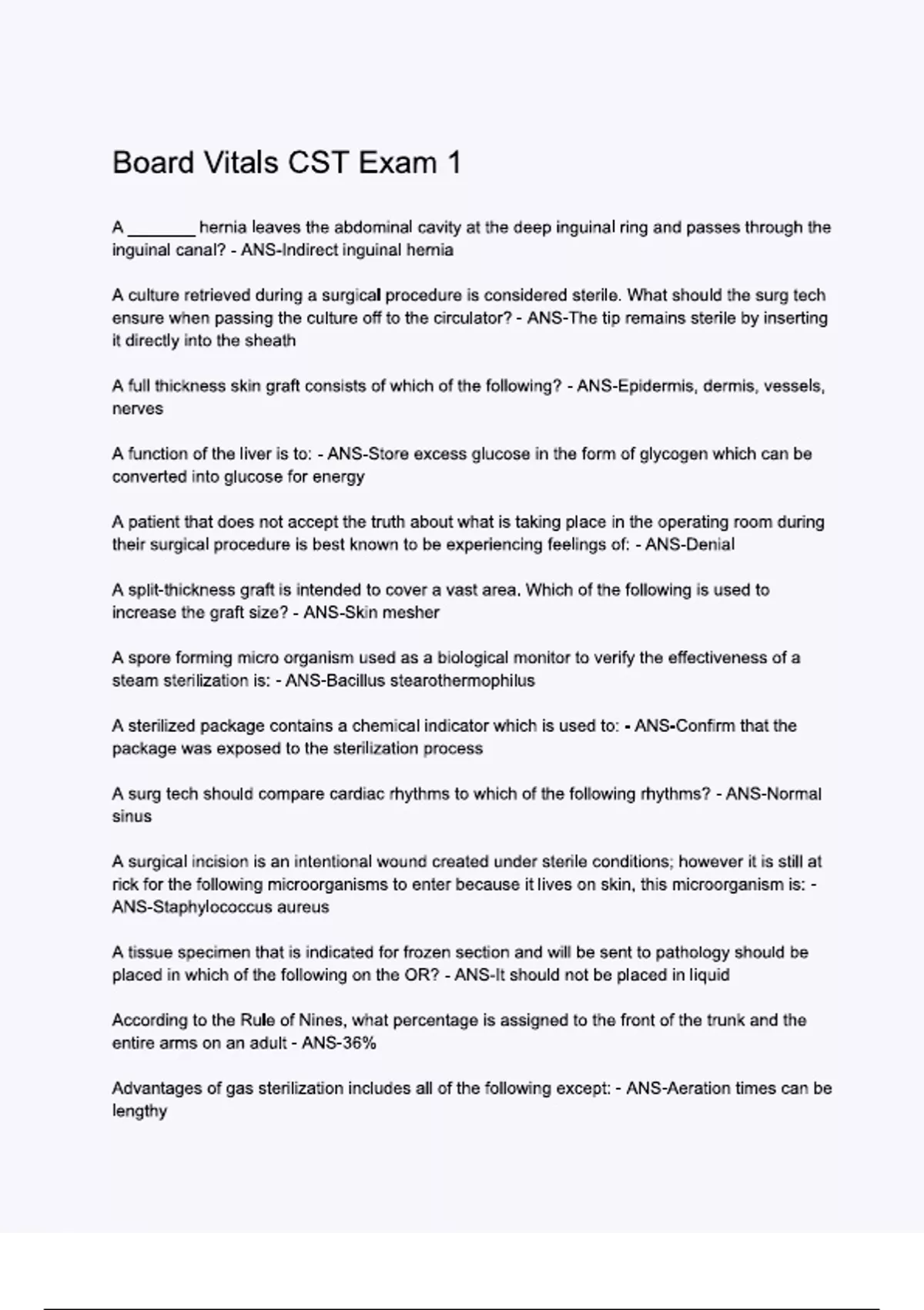 Board Vitals CST Exam 1 (2024/ 2025) Questions and Answers |100% Verified Correct Answers ...