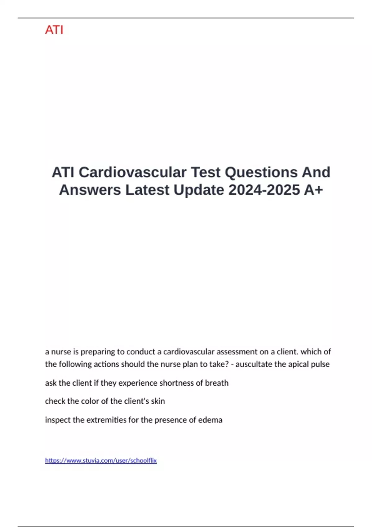 ATI - The Cardiovascular System Test Questions And Answers Latest ...
