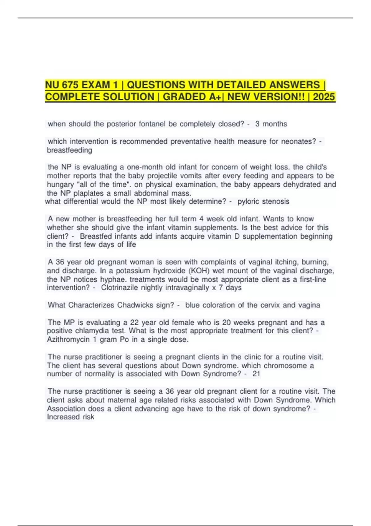 NU 675 EXAM 1 | QUESTIONS WITH DETAILED ANSWERS | COMPLETE SOLUTION ...