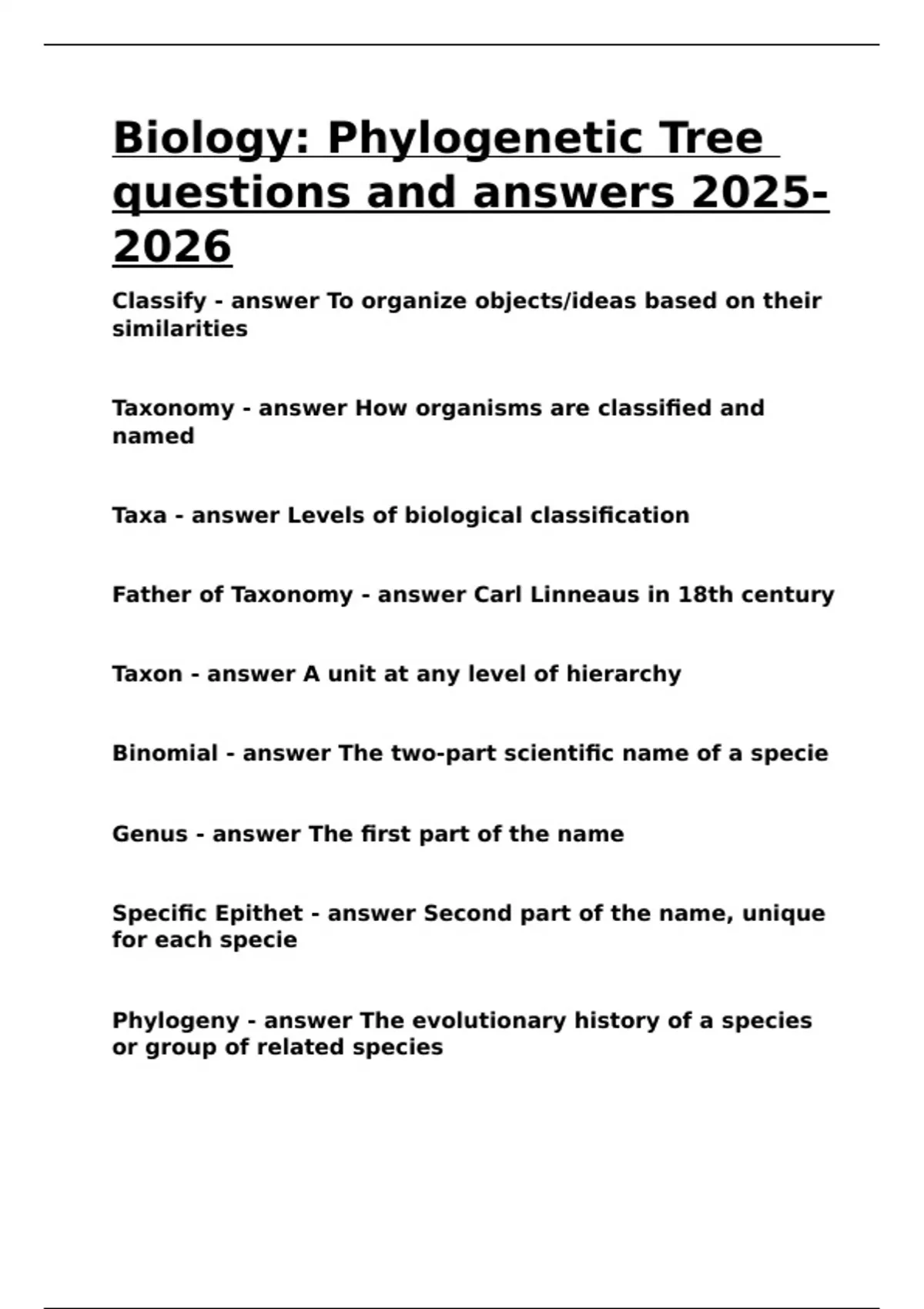 Biology Phylogenetic Tree questions and answers . - Phylogenetic Trees ...