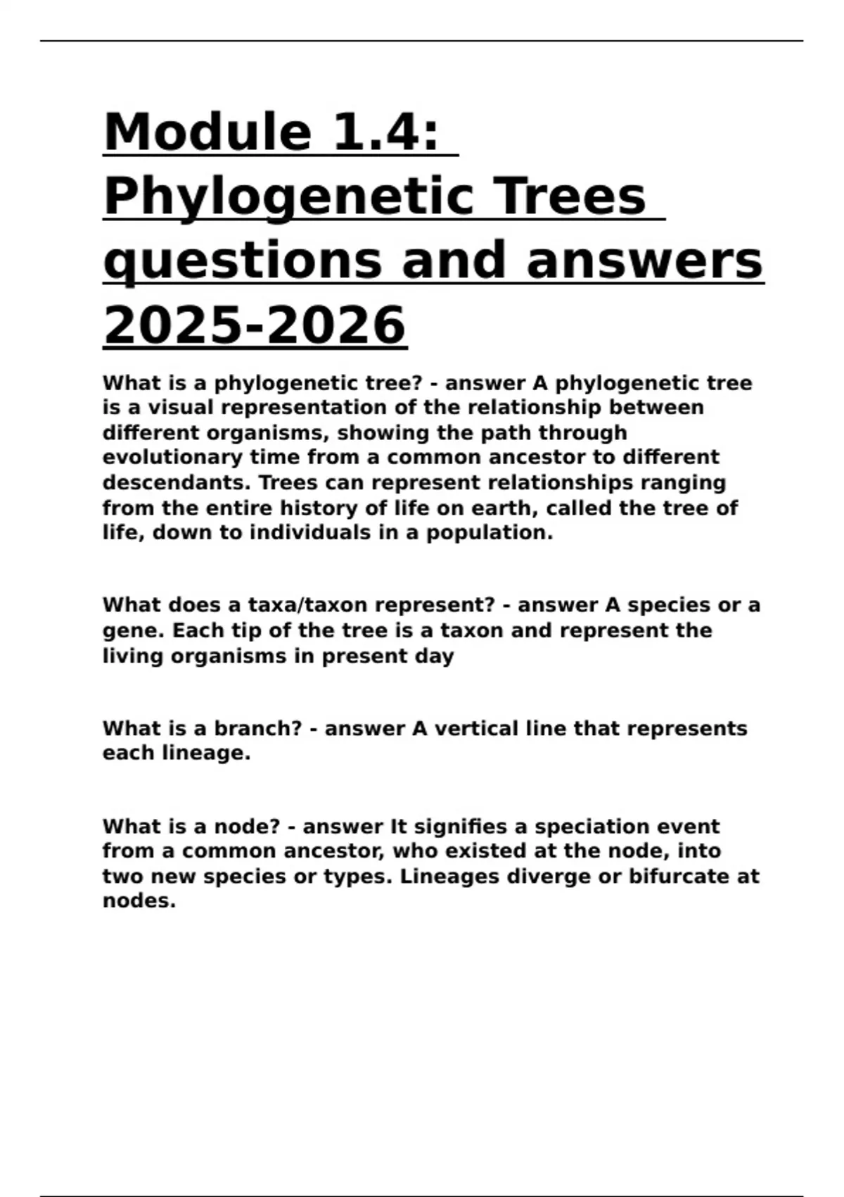 Module 1.4 Phylogenetic Trees questions and answers - Phylogenetic ...
