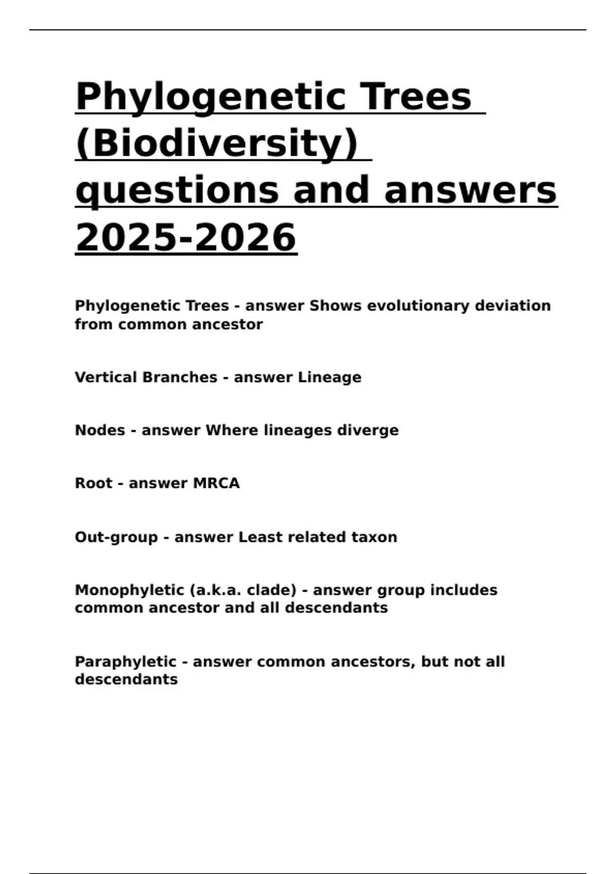 Phylogenetic Trees (Biodiversity) questions and answers - Phylogenetic ...