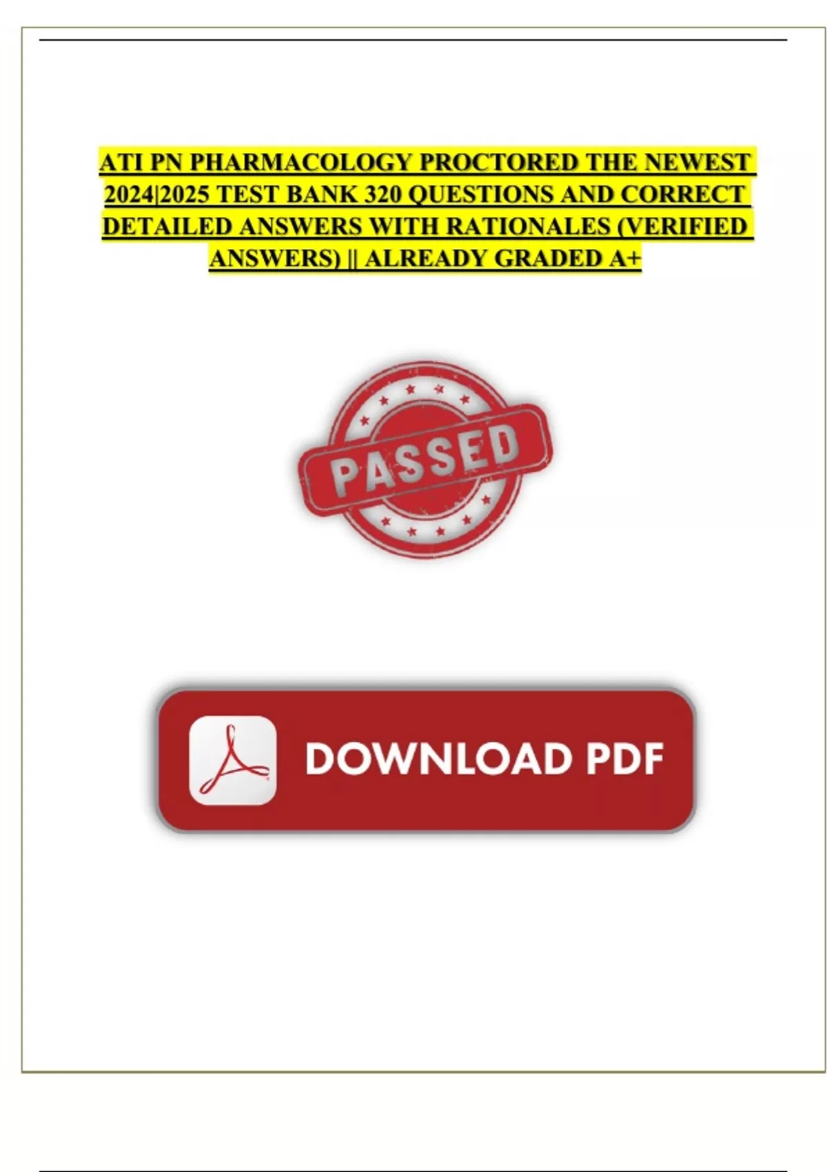 ATI PN Pharmacology Proctored Exam – Newest 2024 | 2025 Exam Files [Package Deal] - Stuvia US