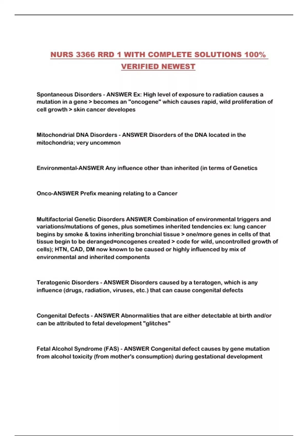 NURS 3366 RRD 1 WITH COMPLETE SOLUTIONS 100% VERIFIED NEWEST - NURS ...