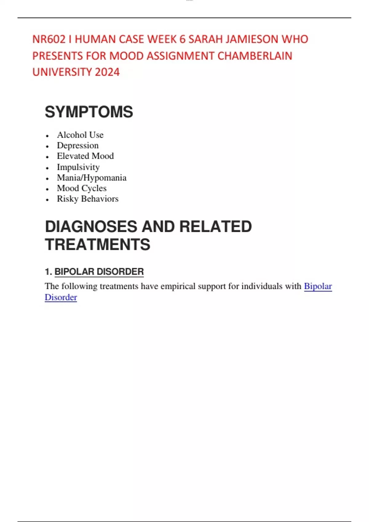 NR602 I HUMAN CASE WEEK 6 SARAH JAMIESON WHO PRESENTS FOR MOOD ...