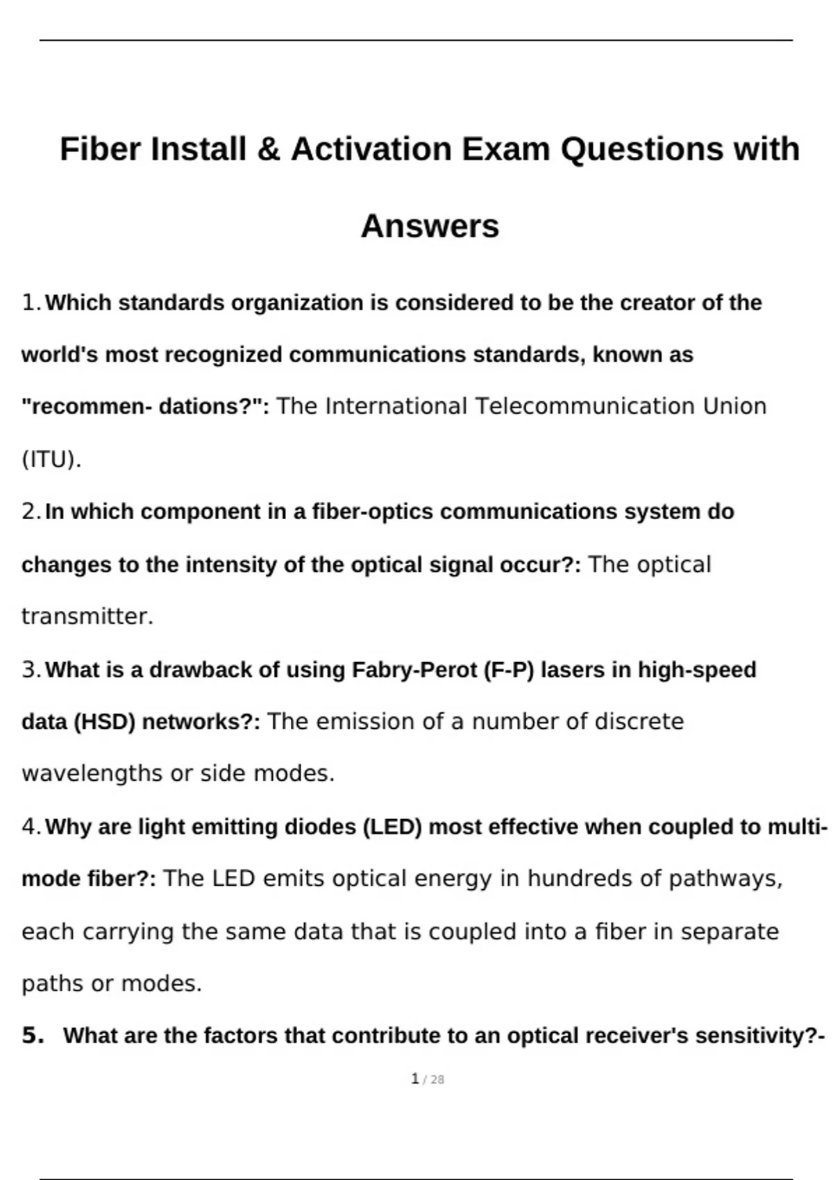 Fiber Install & Activation Exam Questions with Answers - Fiber Insons ...