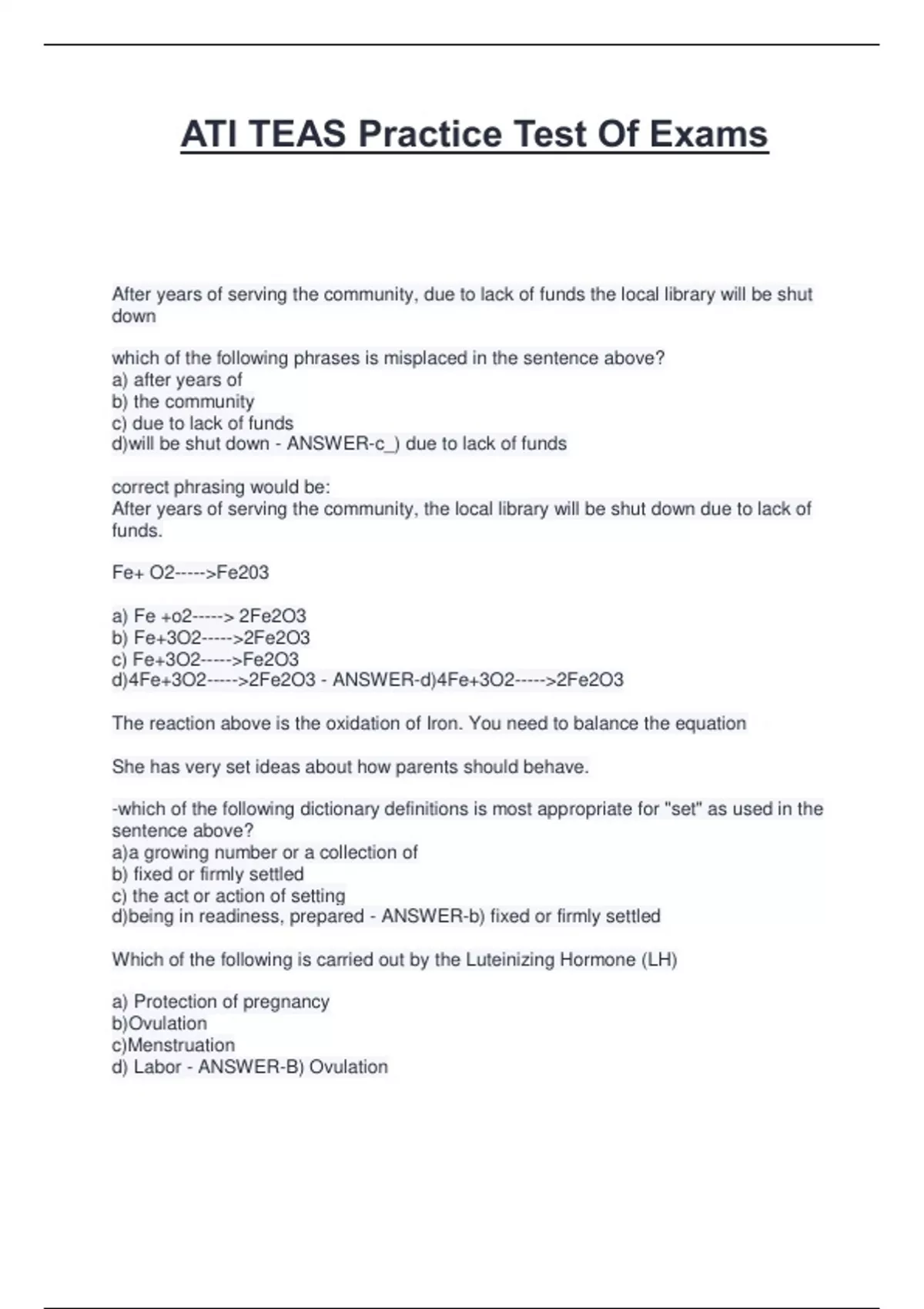 ATI TEAS Practice Test Of Exams - ATI TEAS 7 - Stuvia US