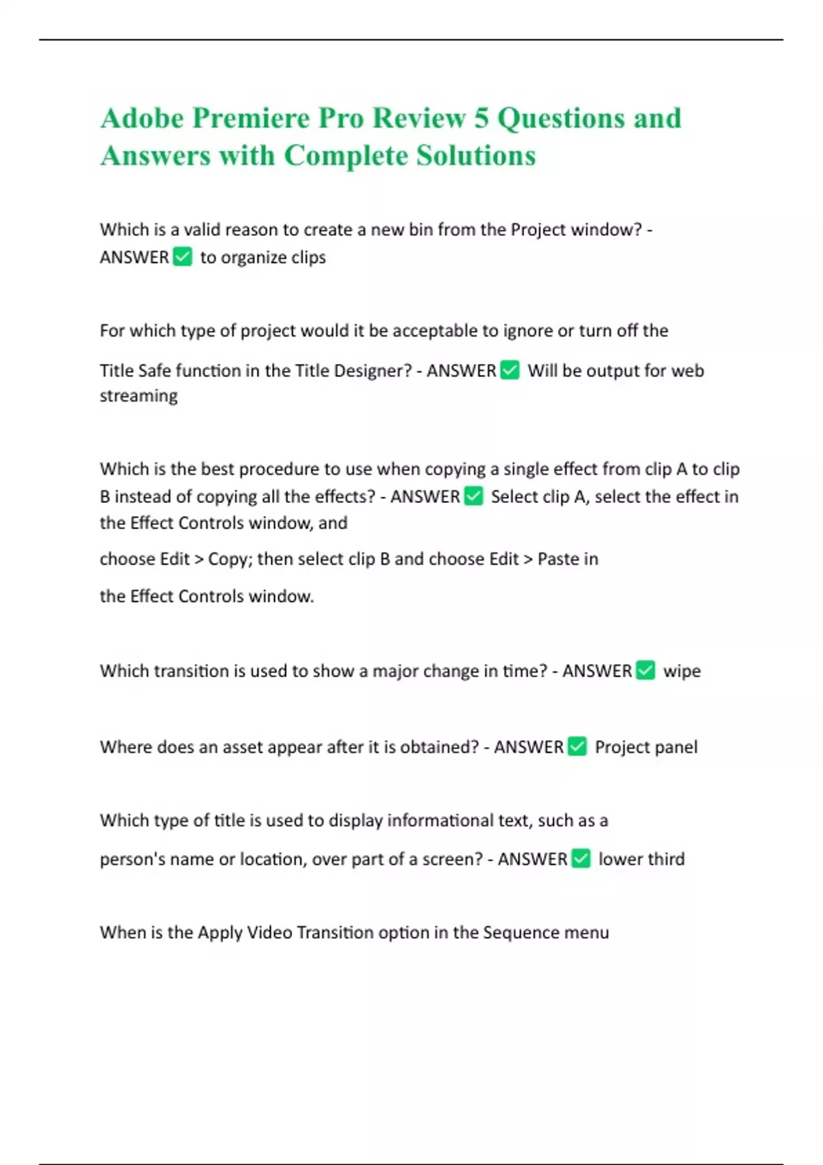 Adobe Premiere Pro Review 5 Questions and Answers with Complete ...