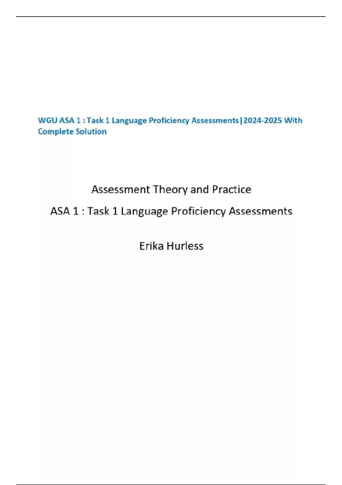 WGU ASA 1 : Task 1 Language Proficiency Assessments| With Complete ...