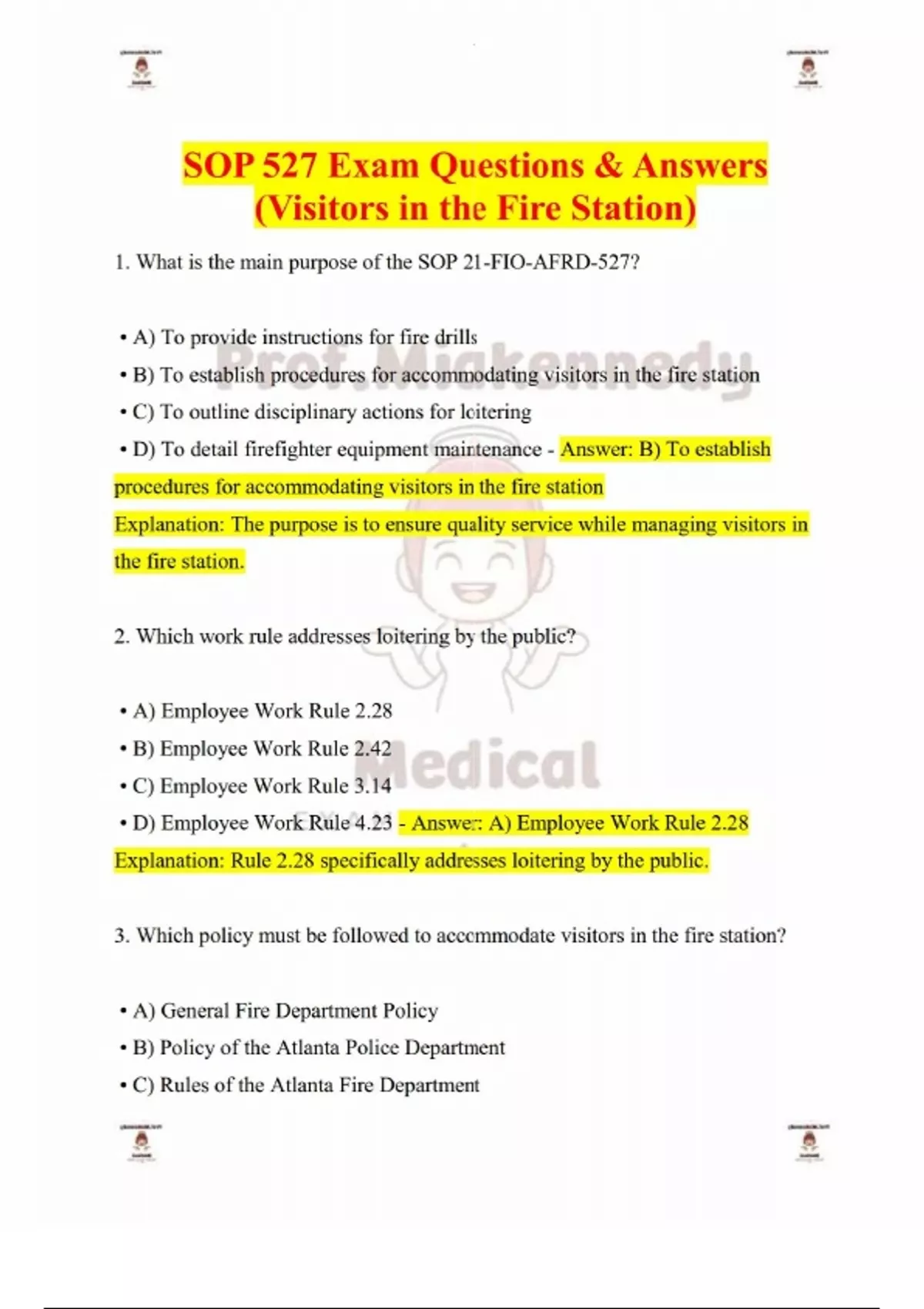 SOP 527 Exam Questions & Answers (Visitors in the Fire Station) - SOP ...