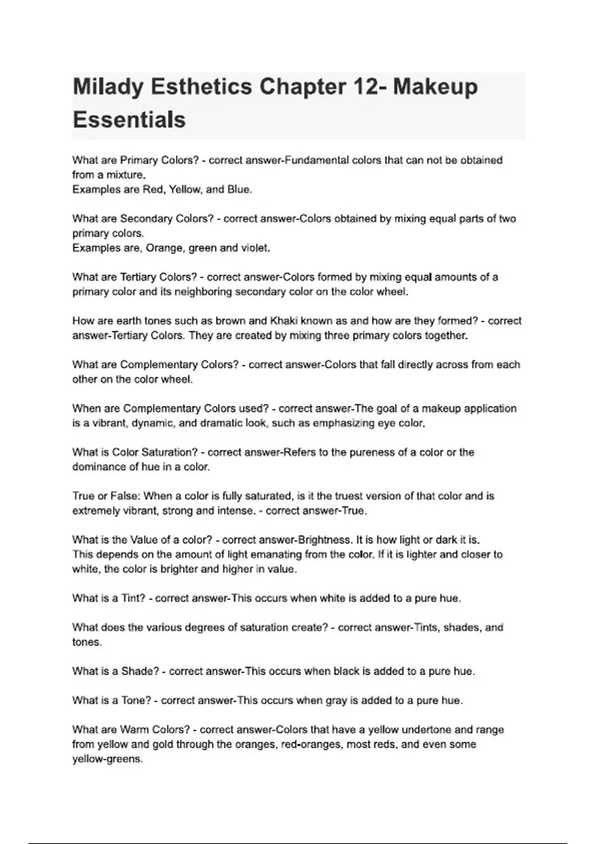 Milady Esthetics Chapter 12- Makeup Essentials - Milady - Stuvia US