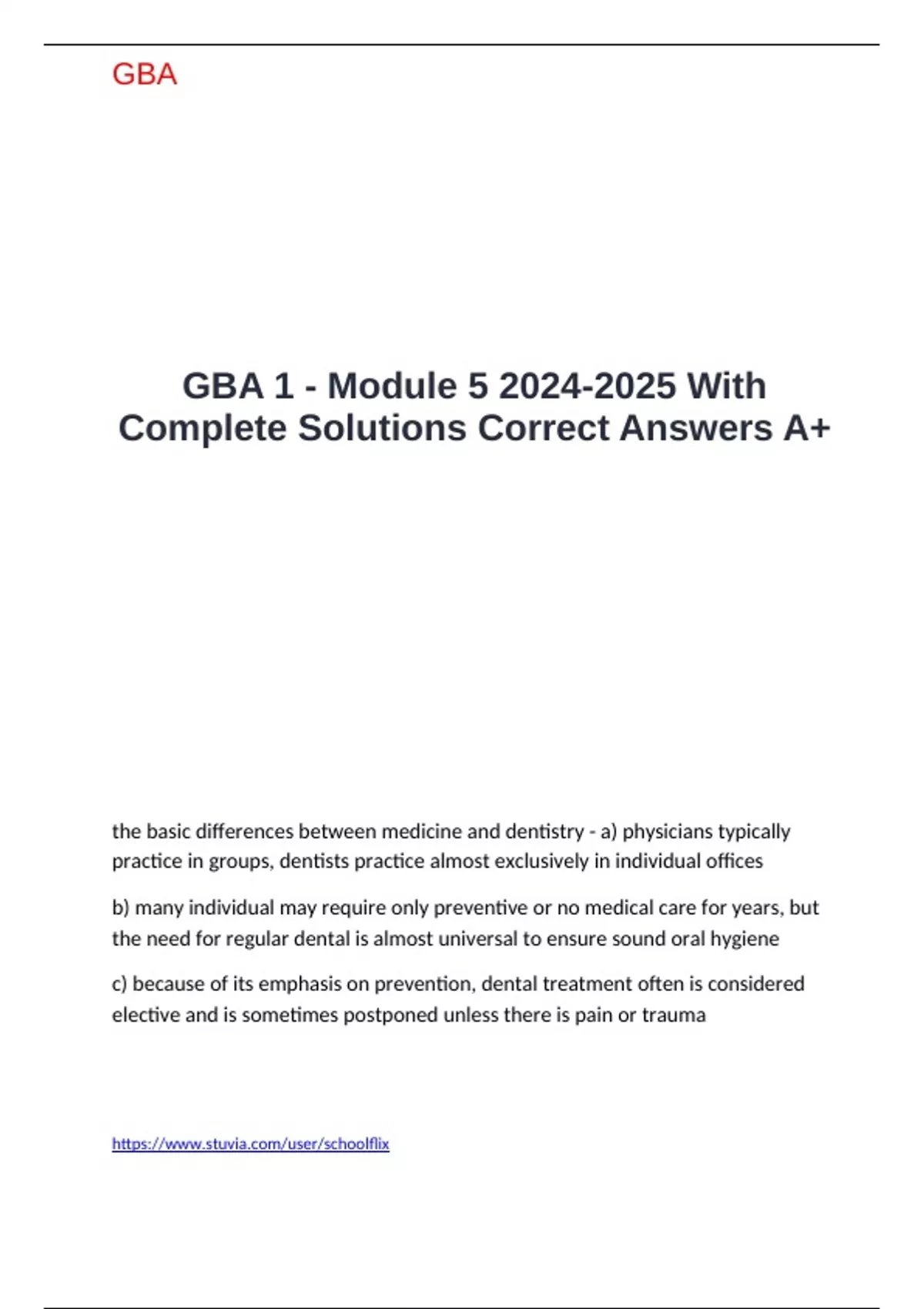 GBA 1 - Module With Complete Solutions Correct Answers A+ - GBA - Stuvia US