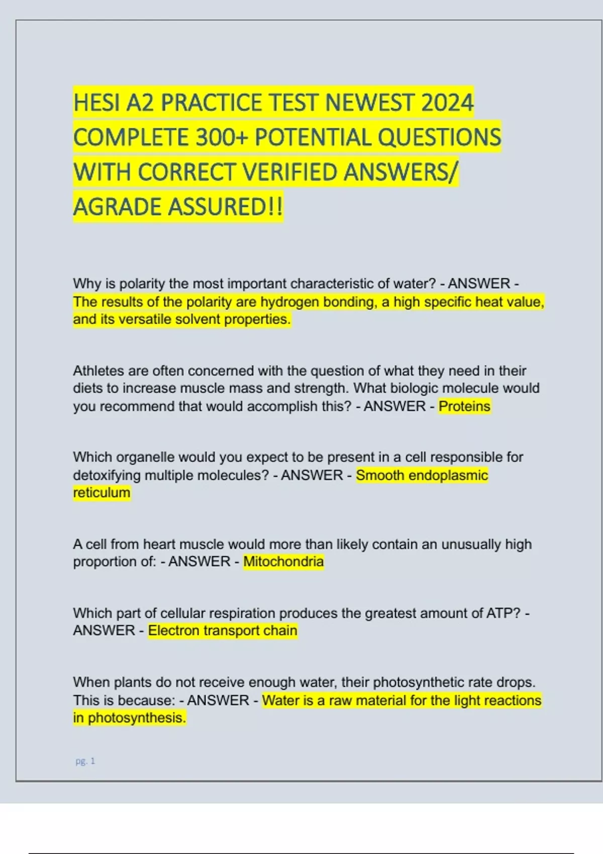 HESI A2 PRACTICE TEST NEWEST 2024 COMPLETE 300+ POTENTIAL QUESTIONS ...