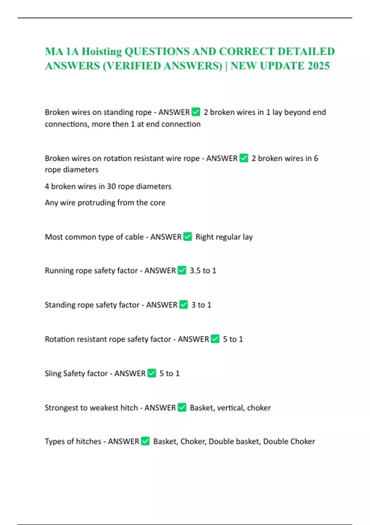 MA 1A Hoisting QUESTIONS AND CORRECT DETAILED ANSWERS (VERIFIED ANSWERS ...