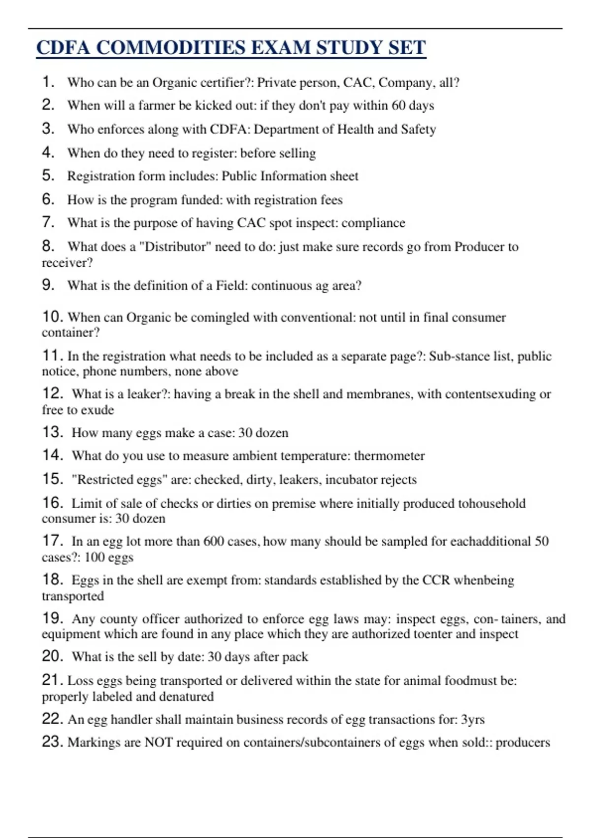 CDFA COMMODITIES EXAM STUDY SET 2024/2025 | QUESTIONS WITH 100% VERIFIED ANSWERS AND ...