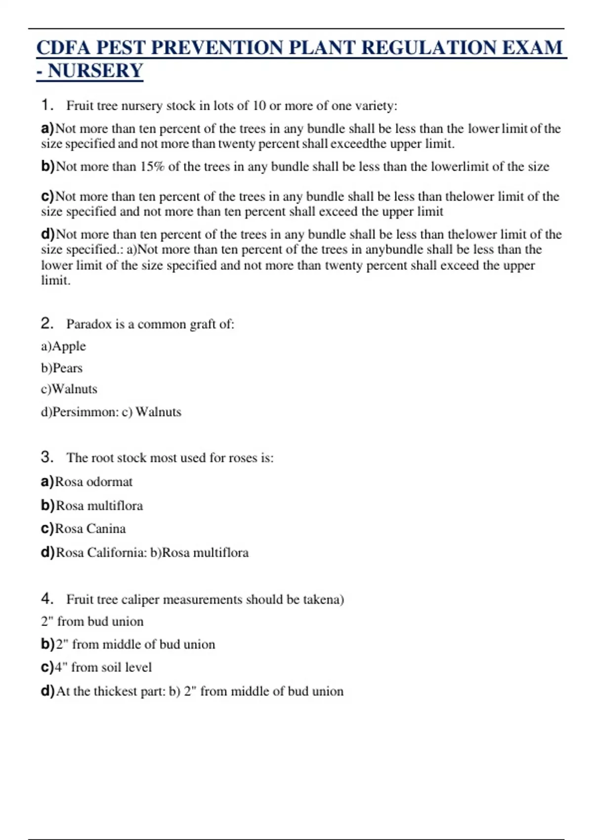 CDFA PEST PREVENTION PLANT REGULATION EXAM - NURSERY 2024/2025 ...