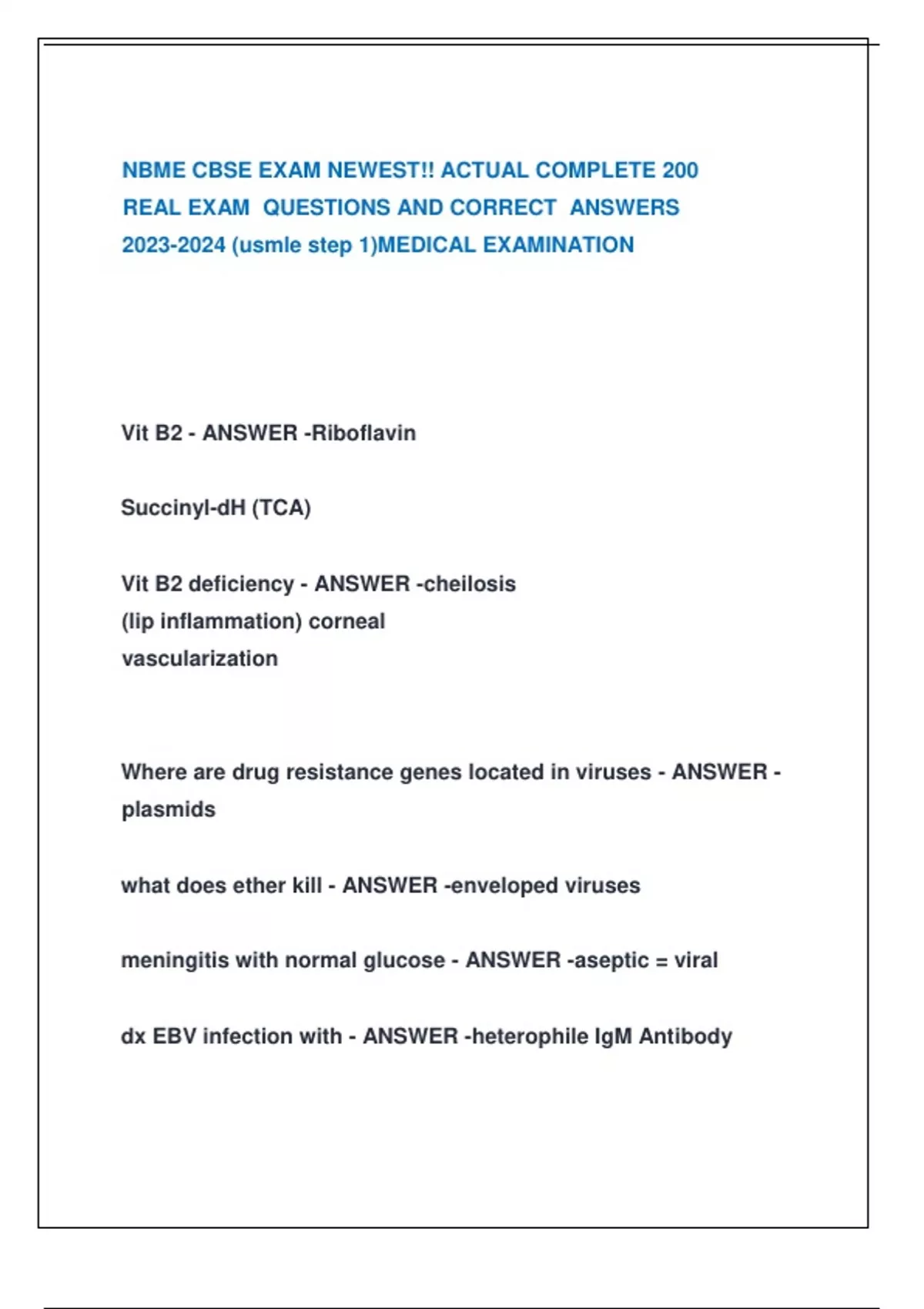 NBME CBSE EXAM NEWEST!! ACTUAL COMPLETE 200 REAL EXAM QUESTIONS AND ...
