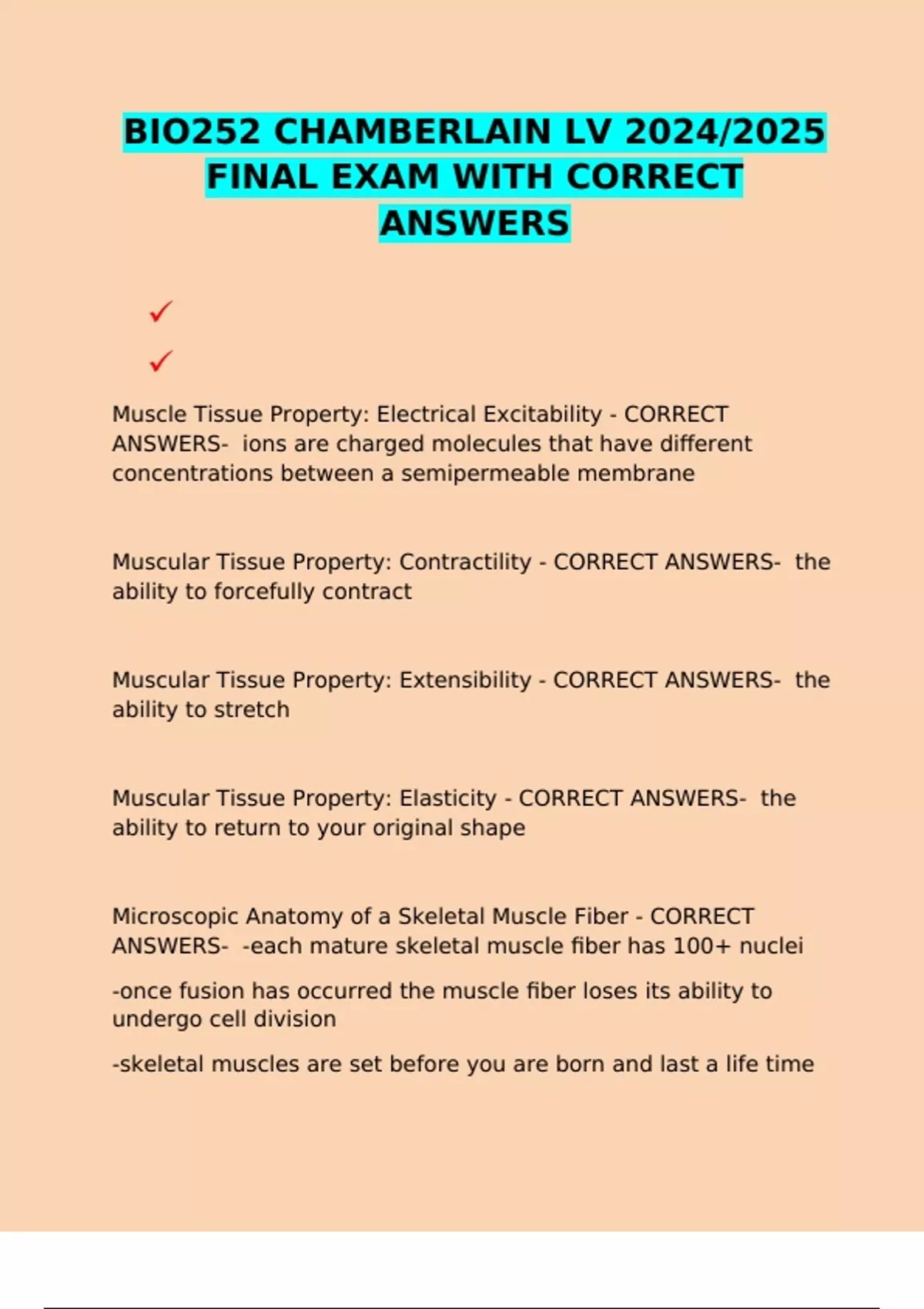 BIO252 CHAMBERLAIN LV 2024/2025 FINAL EXAM WITH CORRECT ANSWERS ...