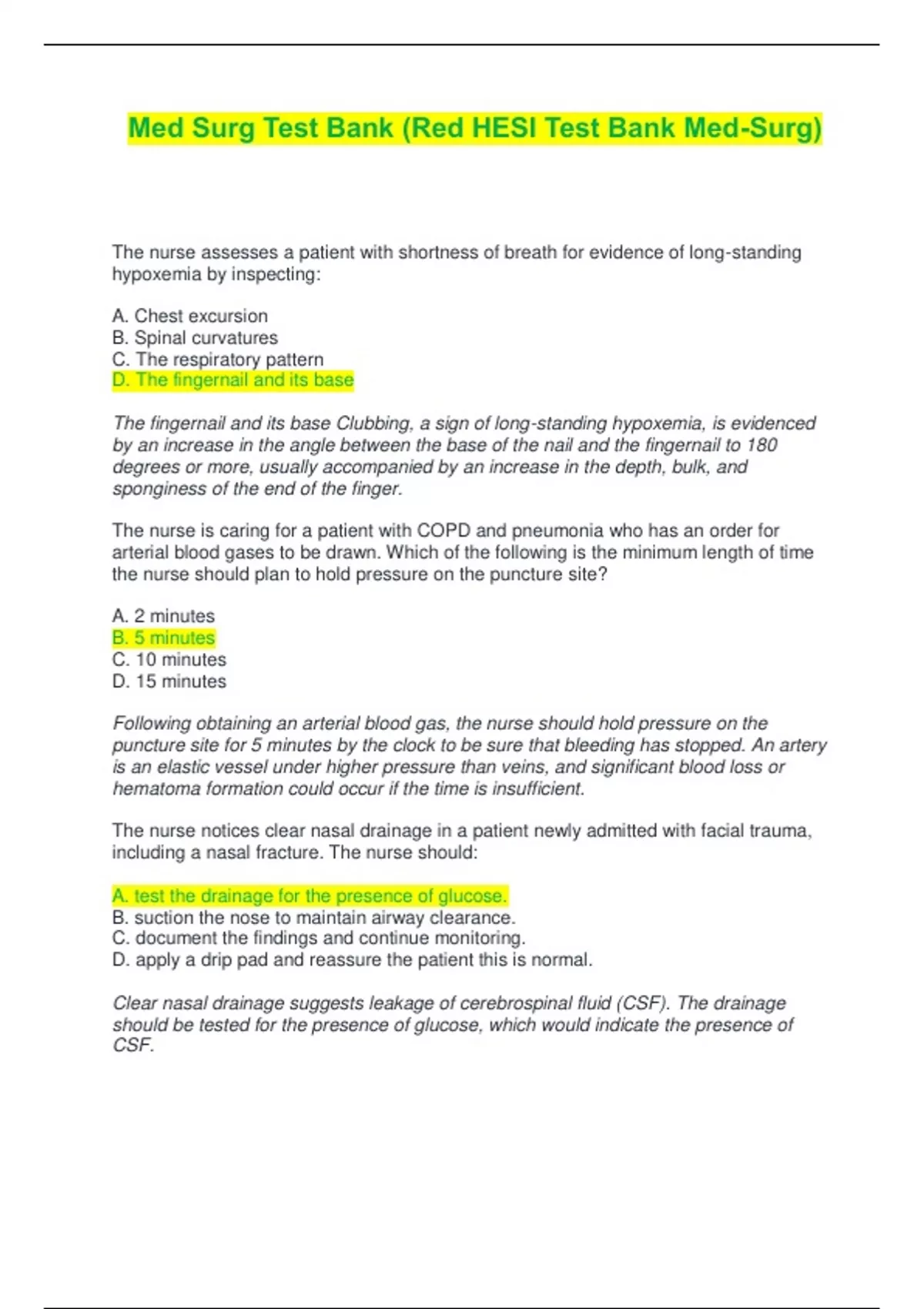 Med Surg Test Bank (Red HESI Test Bank Med-Surg) | Answered with ...
