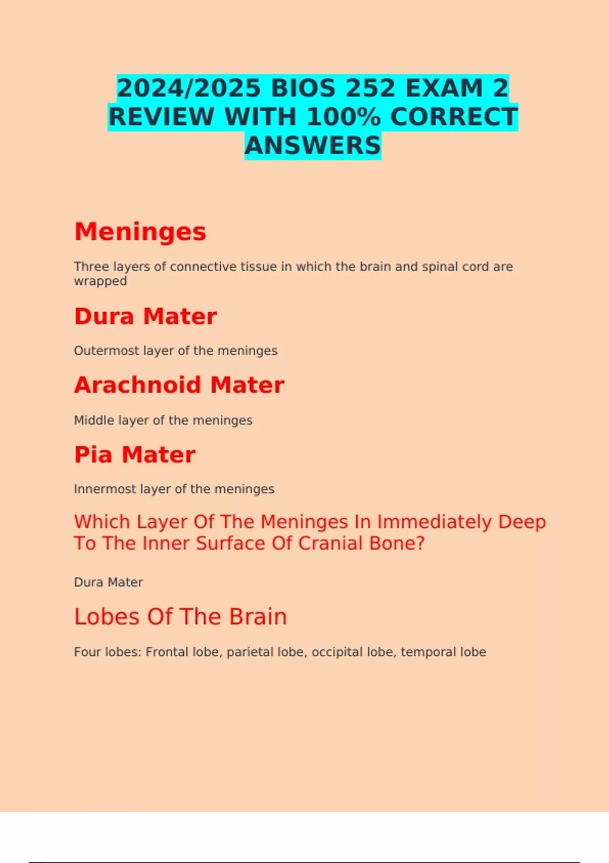 2024/2025 BIOS 252 EXAM 2 REVIEW WITH 100% CORRECT ANSWERS - BIOS 252 - Stuvia US