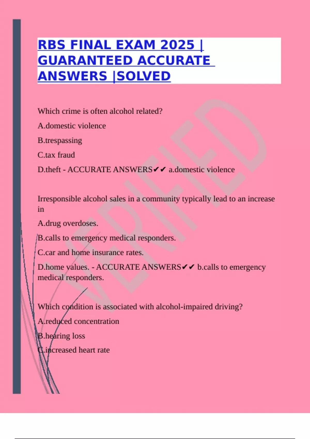 RBS FINAL EXAM 2025 |GUARANTEED ACCURATE ANSWERS |SOLVED - RBS - Stuvia US