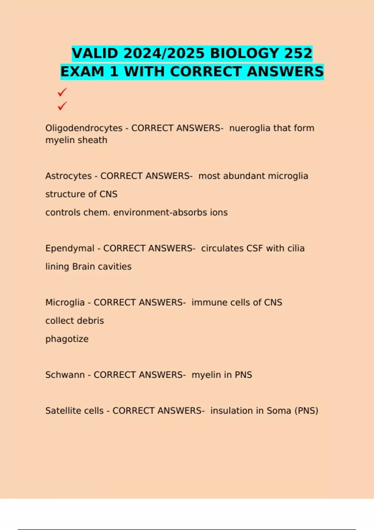 VALID 2024/2025 BIOLOGY 252 EXAM 1 WITH CORRECT ANSWERS - BIOLOGY 252 ...