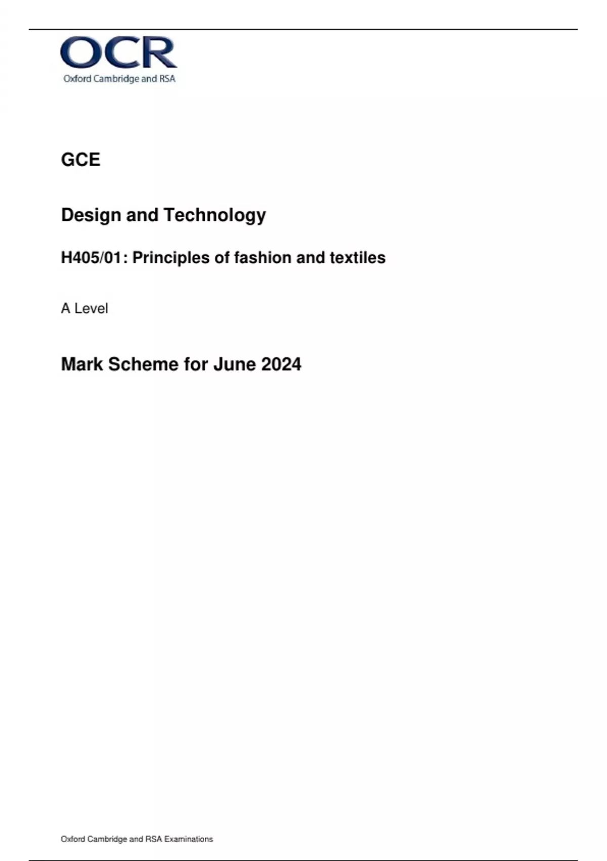 2024 OXFORD CAMBRIDGE AND RSA GCE Design and Technology H405/01 ...