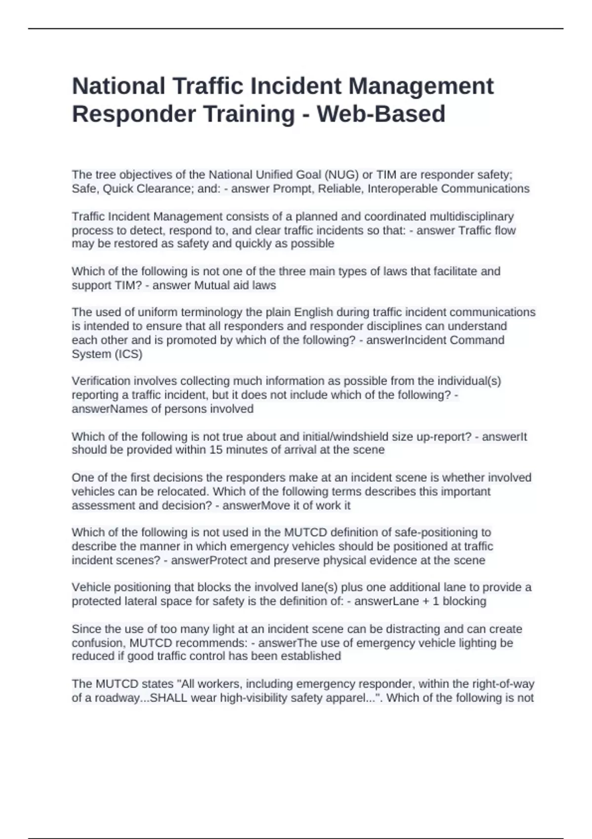 National Traffic Incident Management Responder Training - Web-Based ...