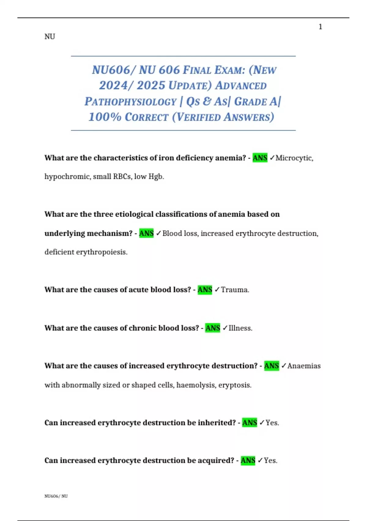 NU606/ NU 606 FINAL EXAM: (NEW 2024/ 2025 UPDATE) ADVANCED ...