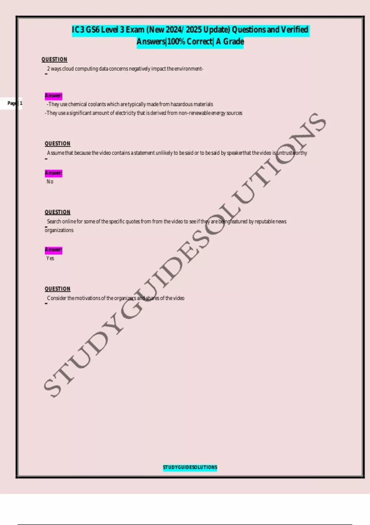 IC3 GS6 Level 3 Exam (New 2024/ 2025 Update) Questions and Verified ...