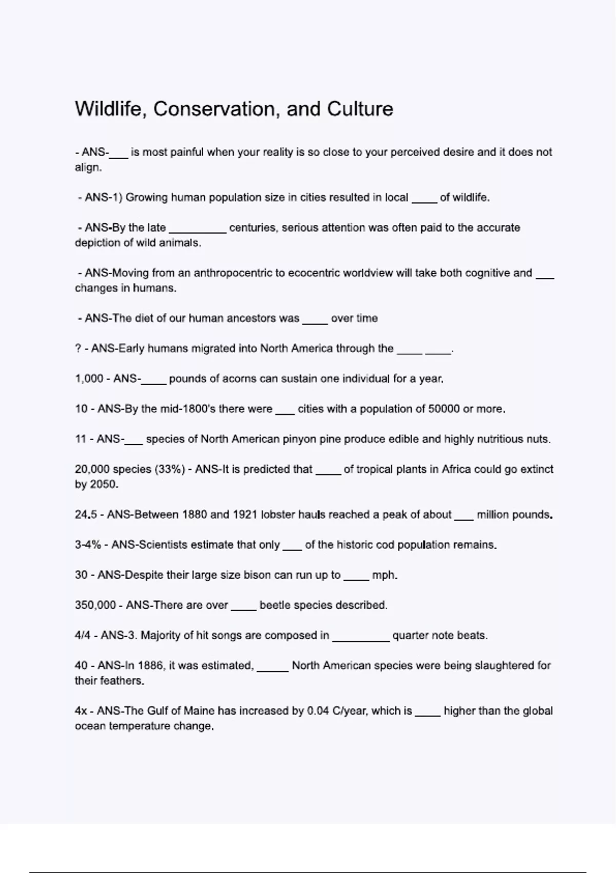 Wildlife, Conservation, and Culture Exam (Latest Update 2024 / 2025 ...