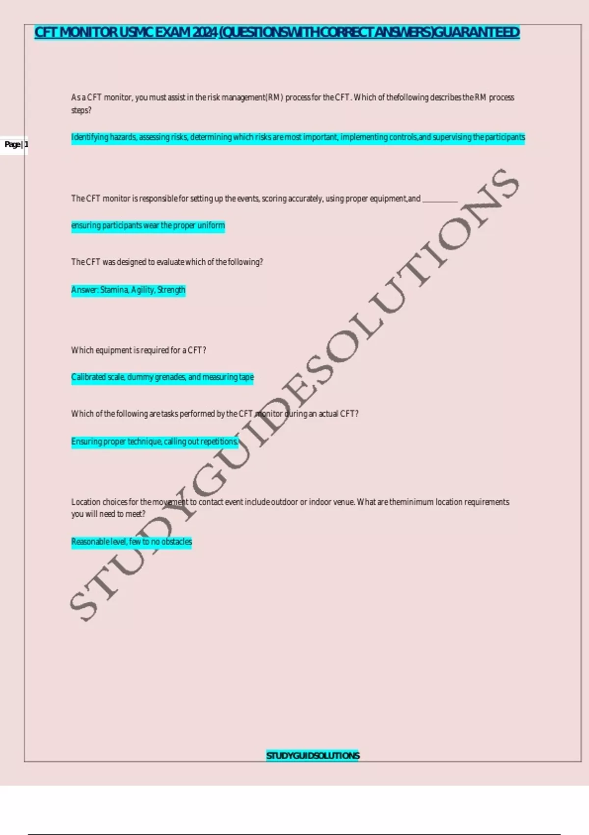 CFT MONITOR USMC EXAM 2024 (QUESTIONS WITH CORRECT ANSWERS ) GUARANTEED ...