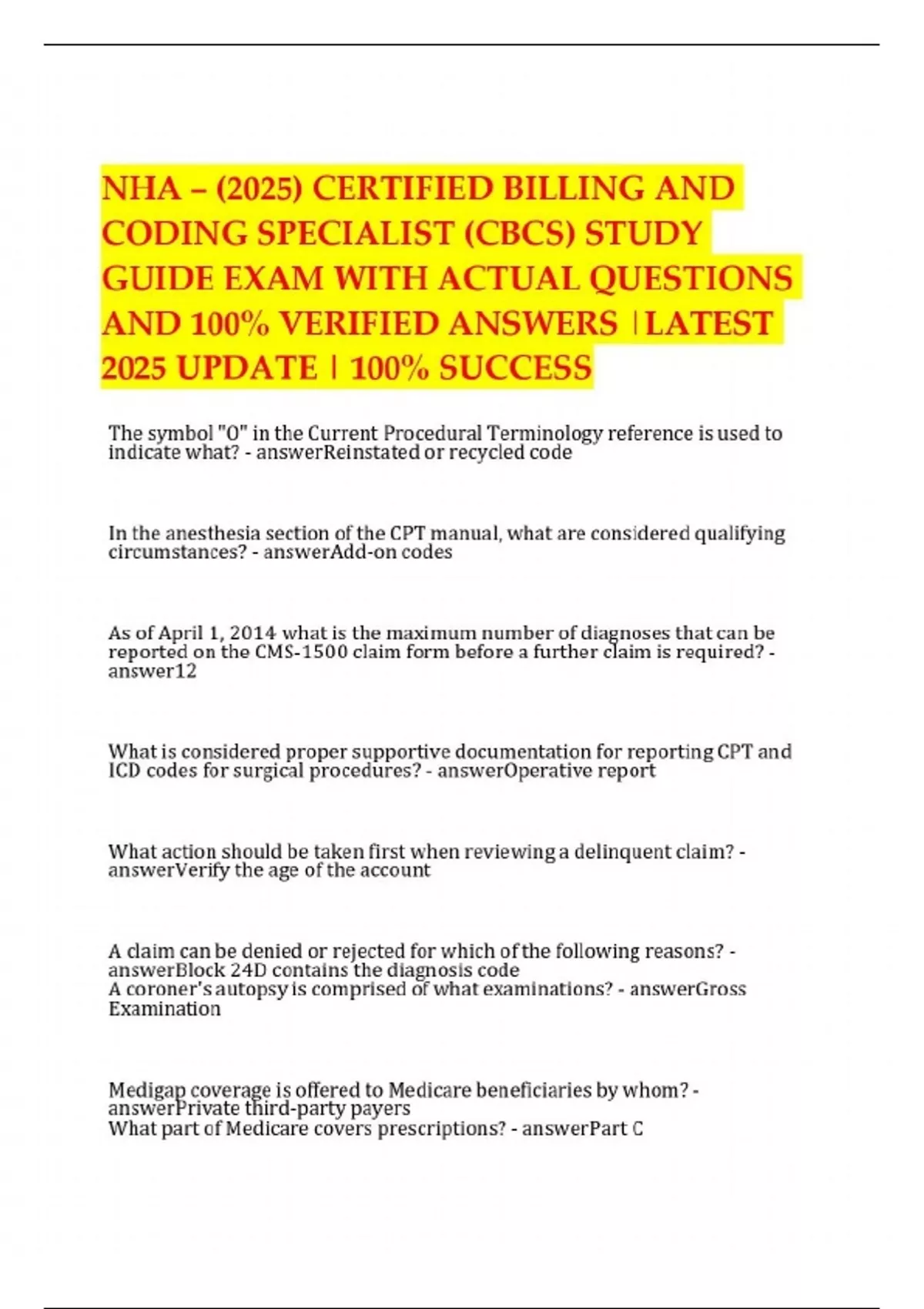 NHA – (2025) CERTIFIED BILLING AND CODING SPECIALIST (CBCS) STUDY GUIDE ...