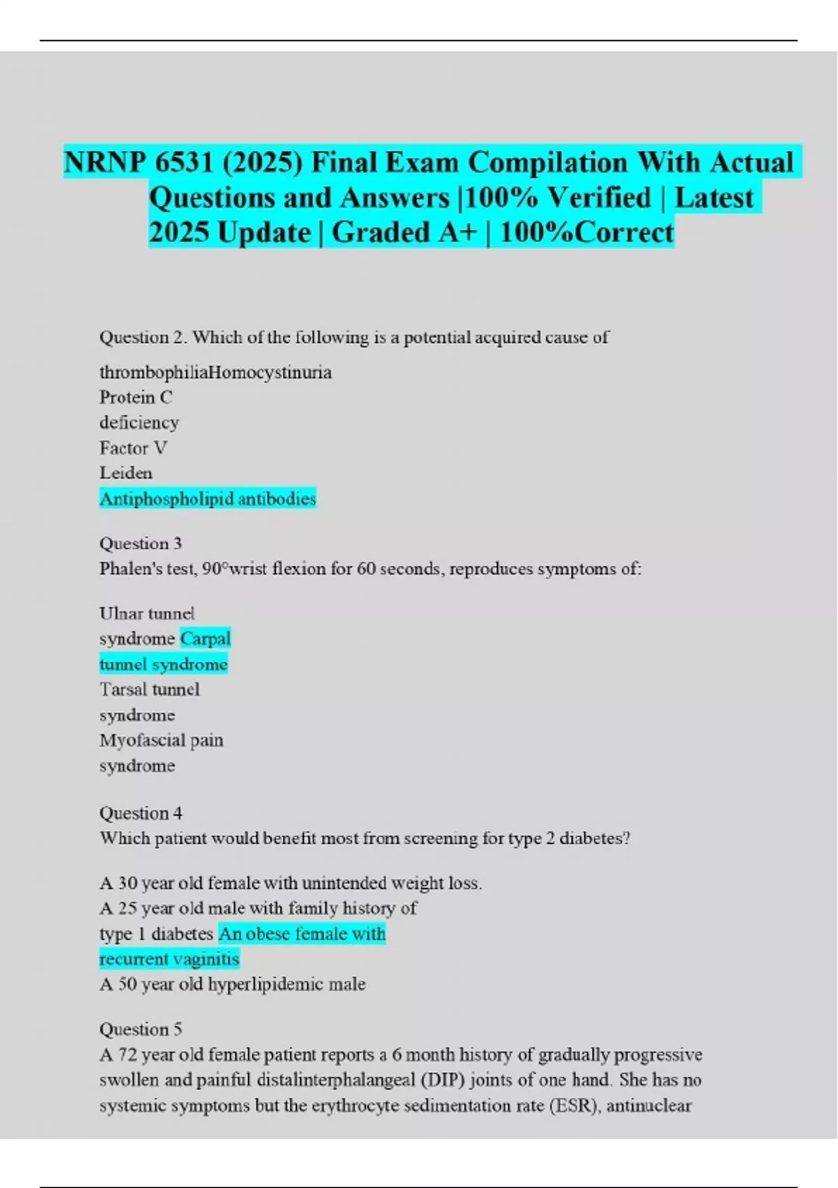 NRNP 6531 (2025) Final Exam Compilation With Actual Questions and ...