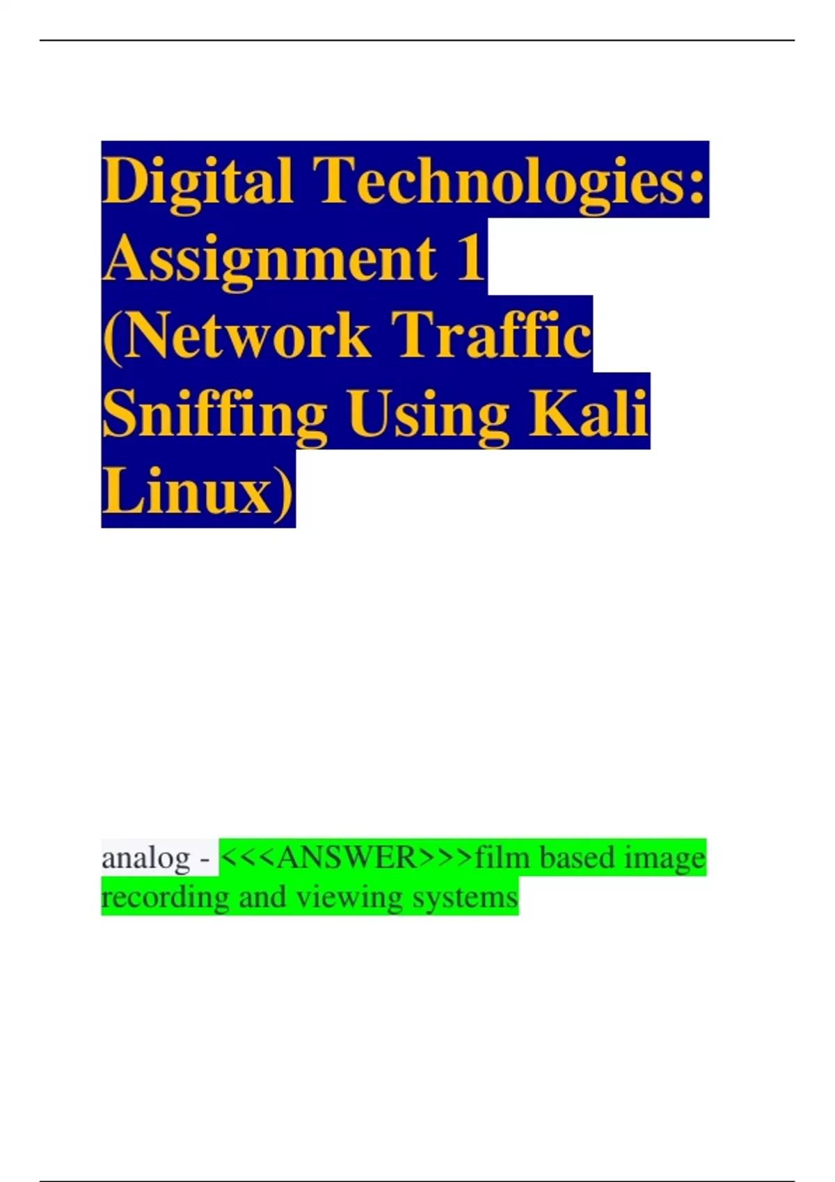 Digital Technologies: Assignment 1 (Network Traffic Sniffing Using Kali Linux) - Digital ...