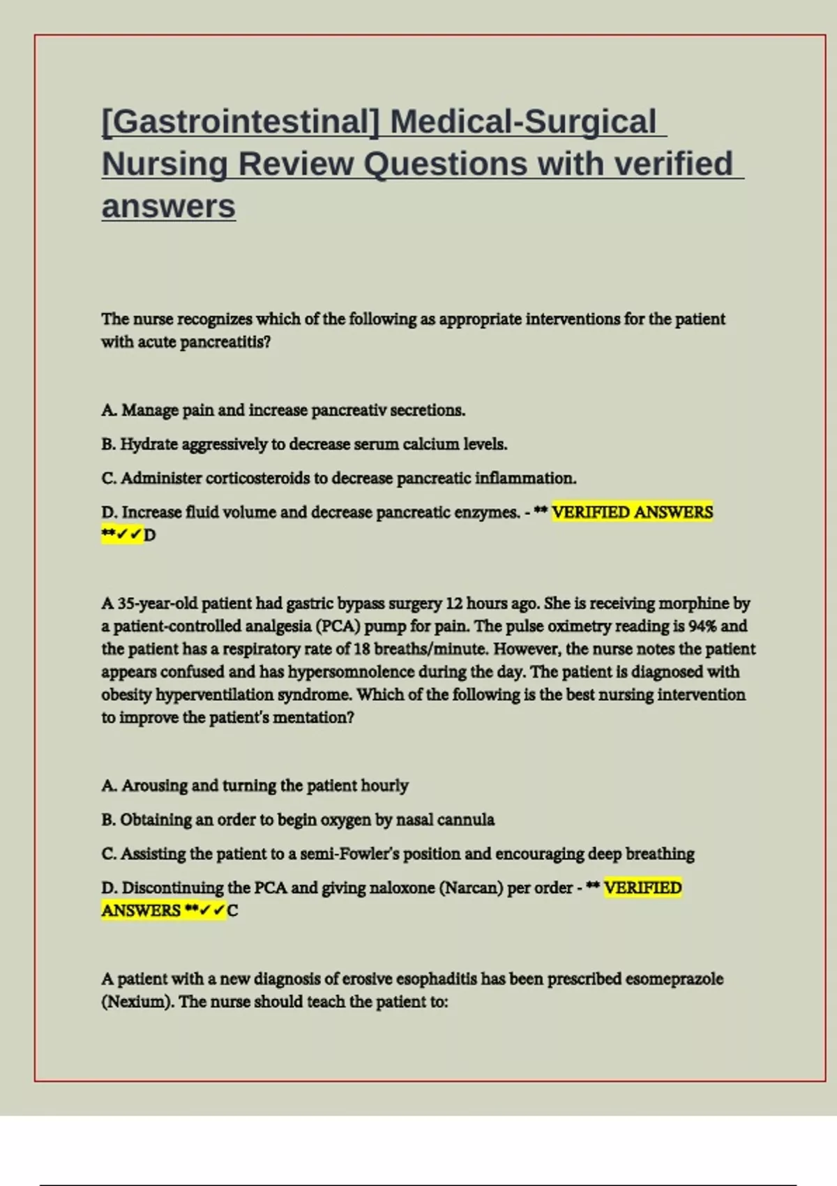 [Gastrointestinal] Medical-Surgical Nursing Review Questions with ...