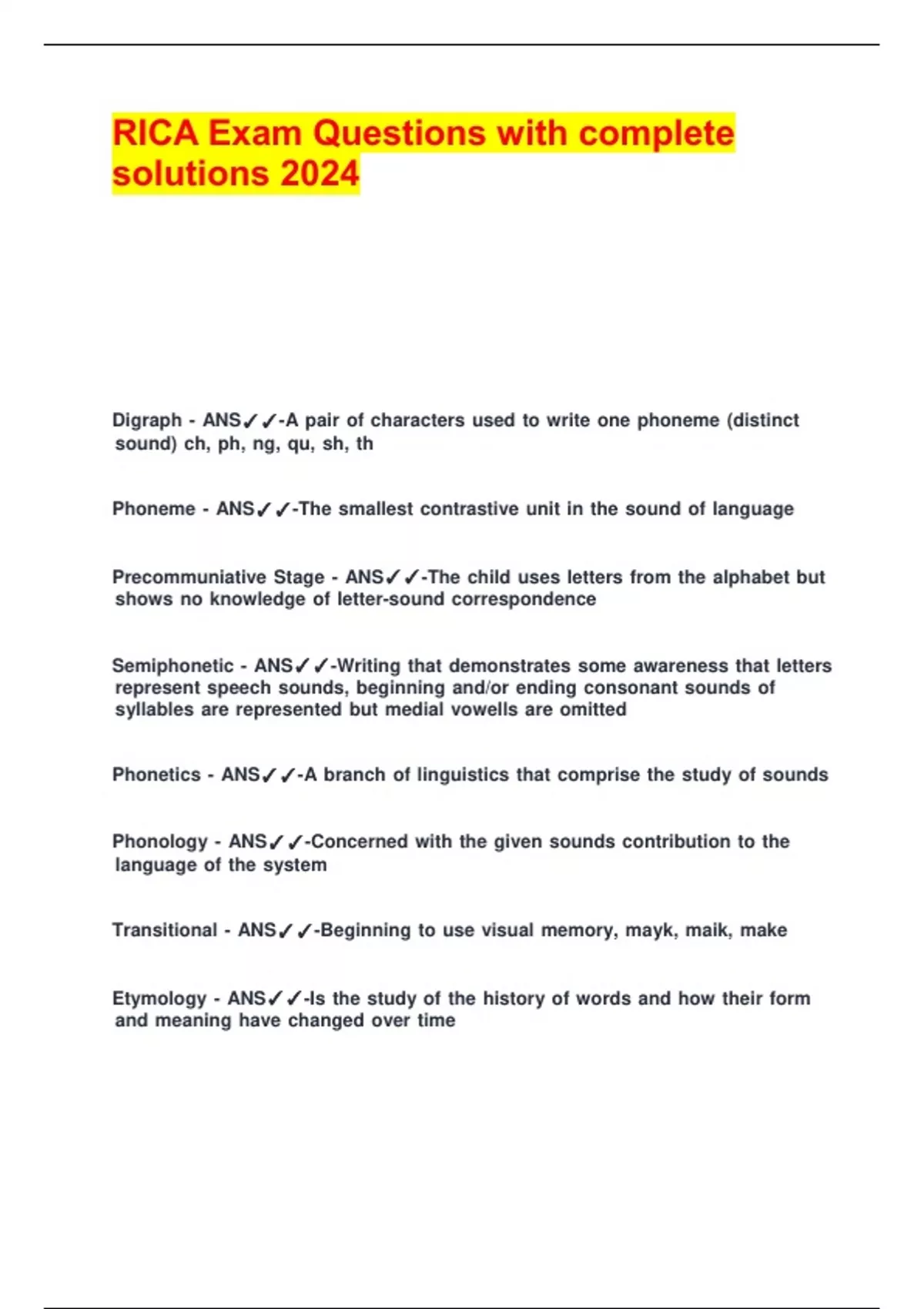 RICA Exam Questions with complete solutions 2024 - Rica - Stuvia US