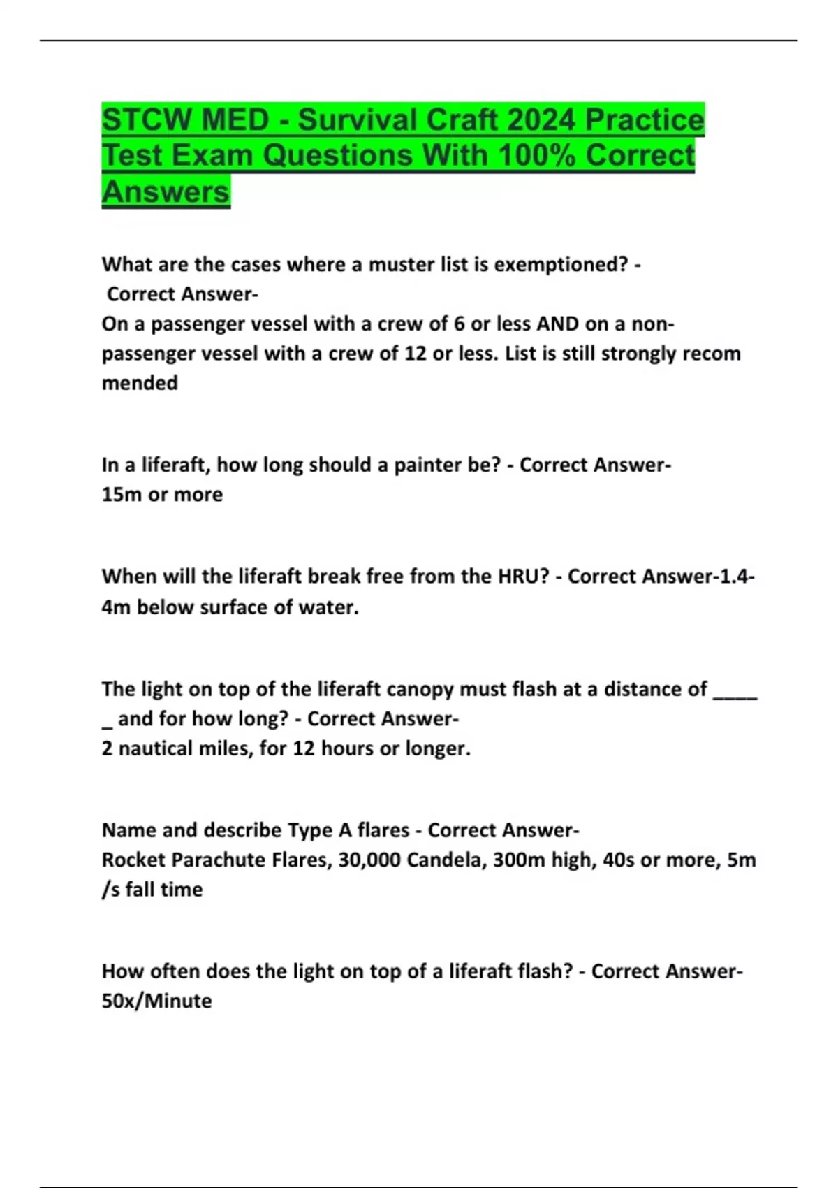 STCW MED - Survival Craft 2024 Practice Test Exam Questions With 100% ...