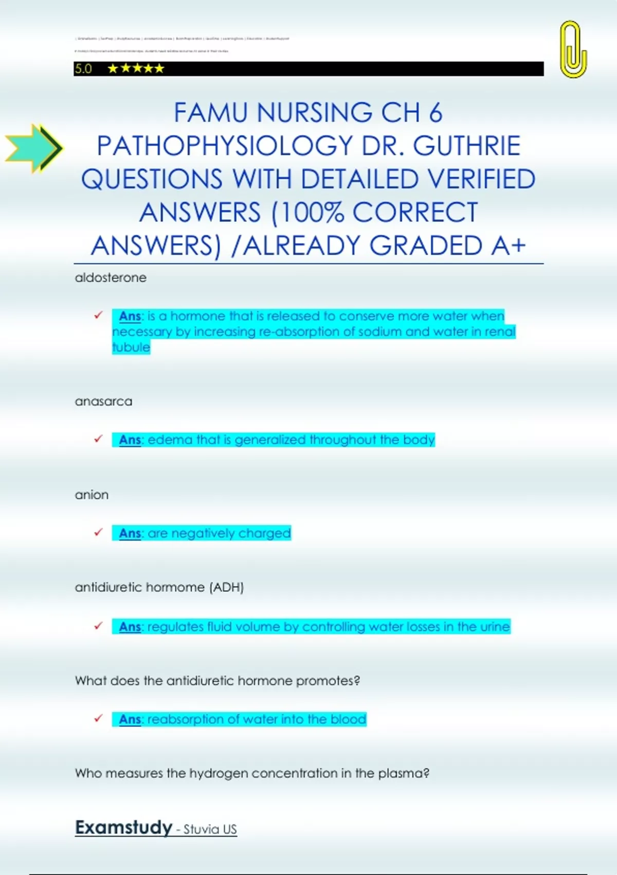 FAMU NURSING CH 6 PATHOPHYSIOLOGY DR. GUTHRIE QUESTIONS WITH DETAILED ...