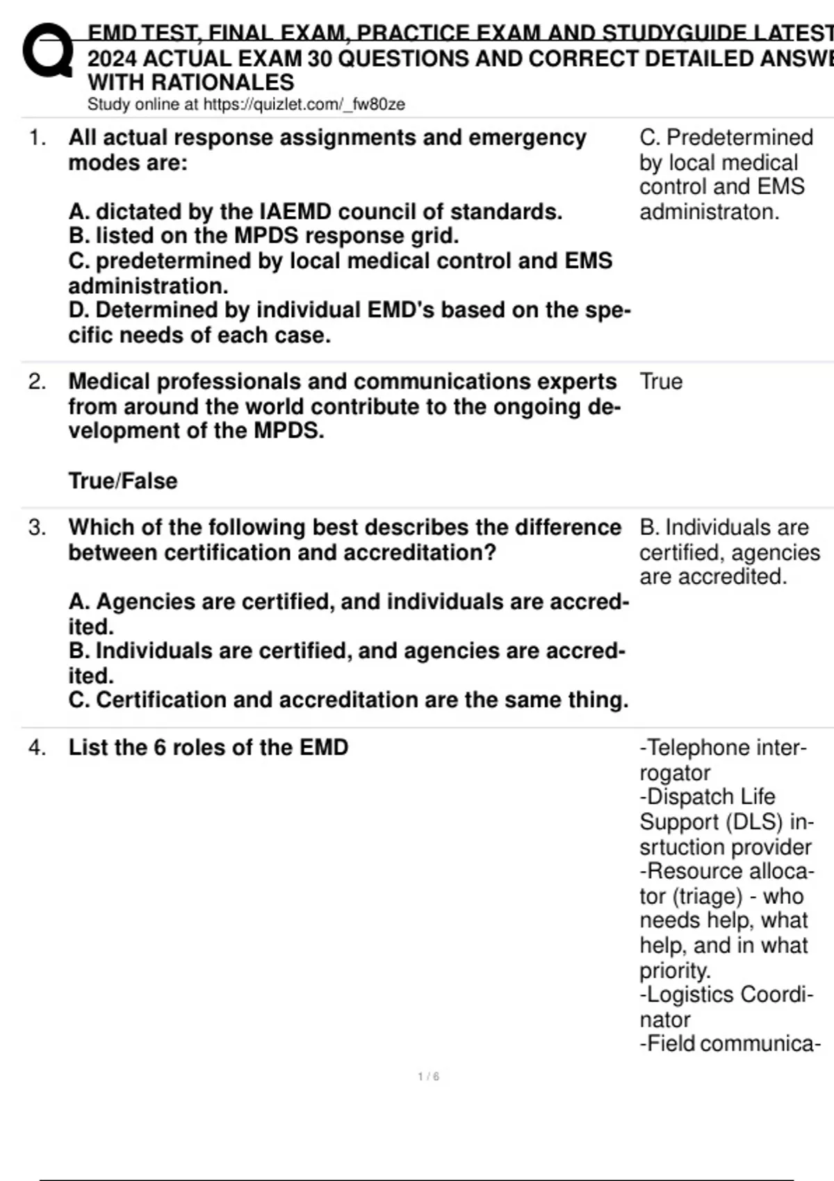EMD TEST, FINAL EXAM, PRACTICE EXAM AND STUDYGUIDE LATEST 2024 ACTUAL ...