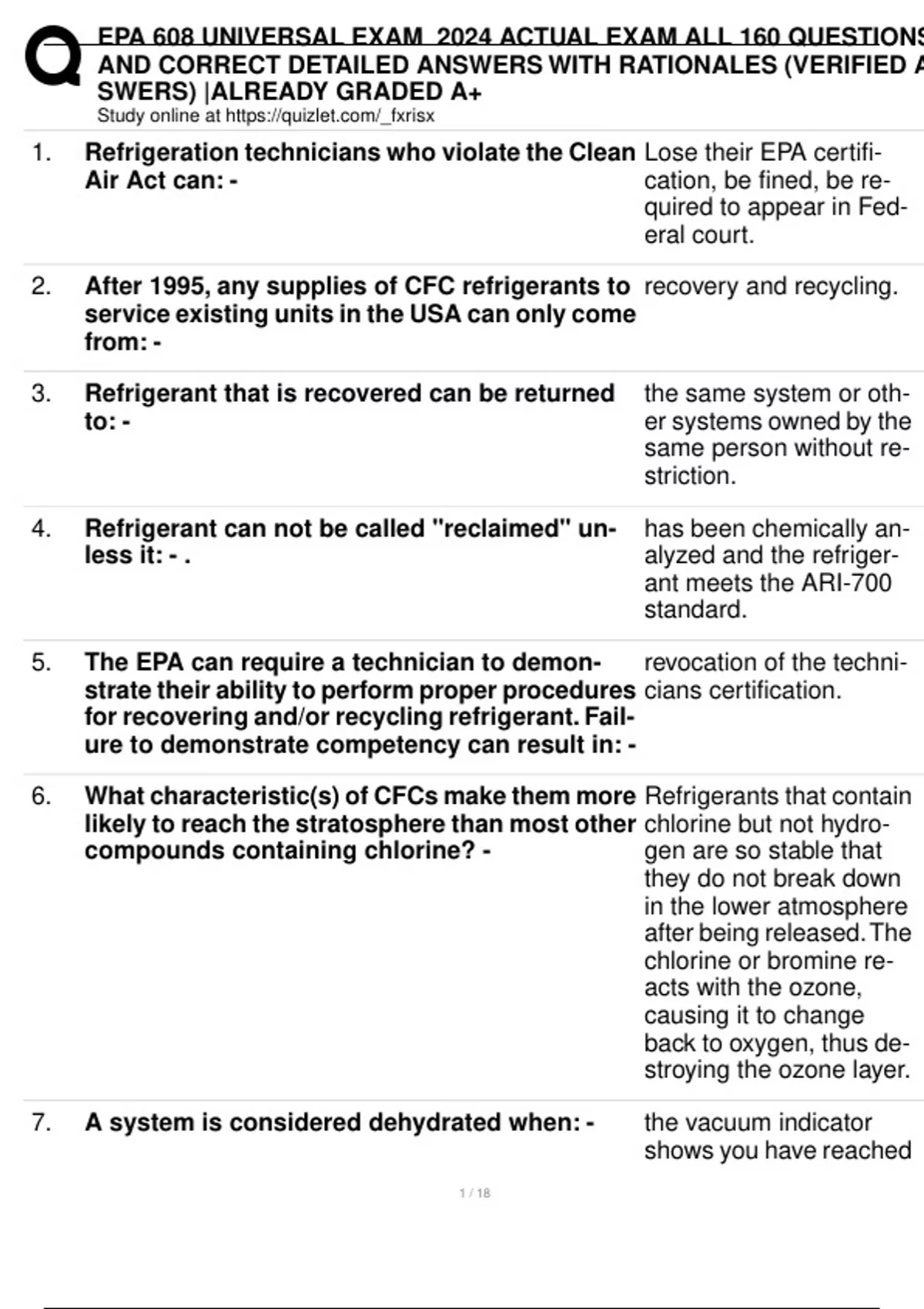 EPA 608 QUESTIONS AND CORRECT DETAILED ANSWERS (VERIFIED ANSWERS ...