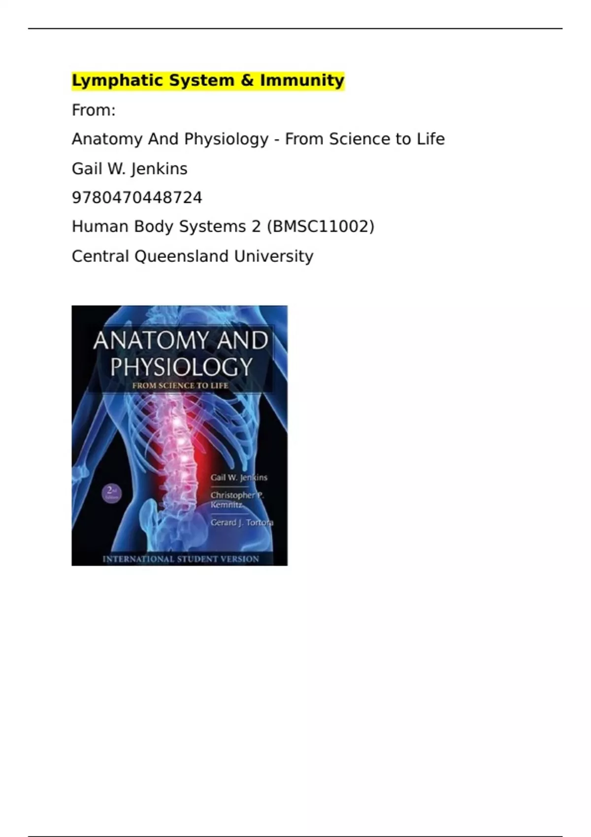 Summary Lymphatic System & Immunity midterm exam study - from: Anatomy ...