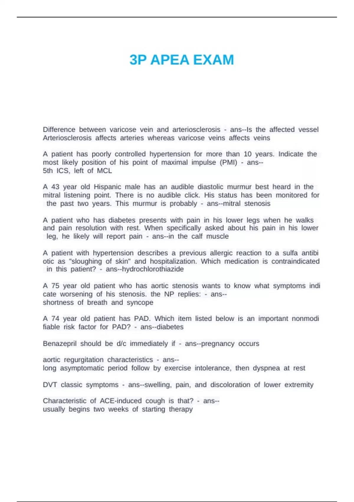 APEA 3P QUESTIONS AND ANSWERS - Stuvia US