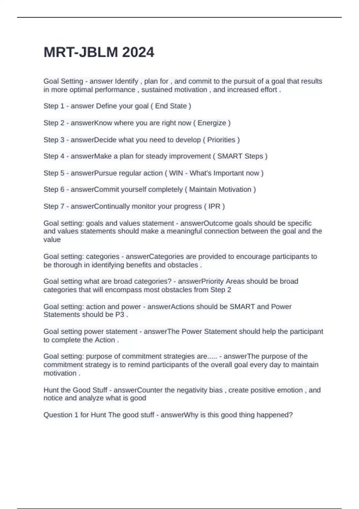 MRT-JBLM 2024. QUESTIONS WITH CORRECT ANSWERS - Mrt - Stuvia US