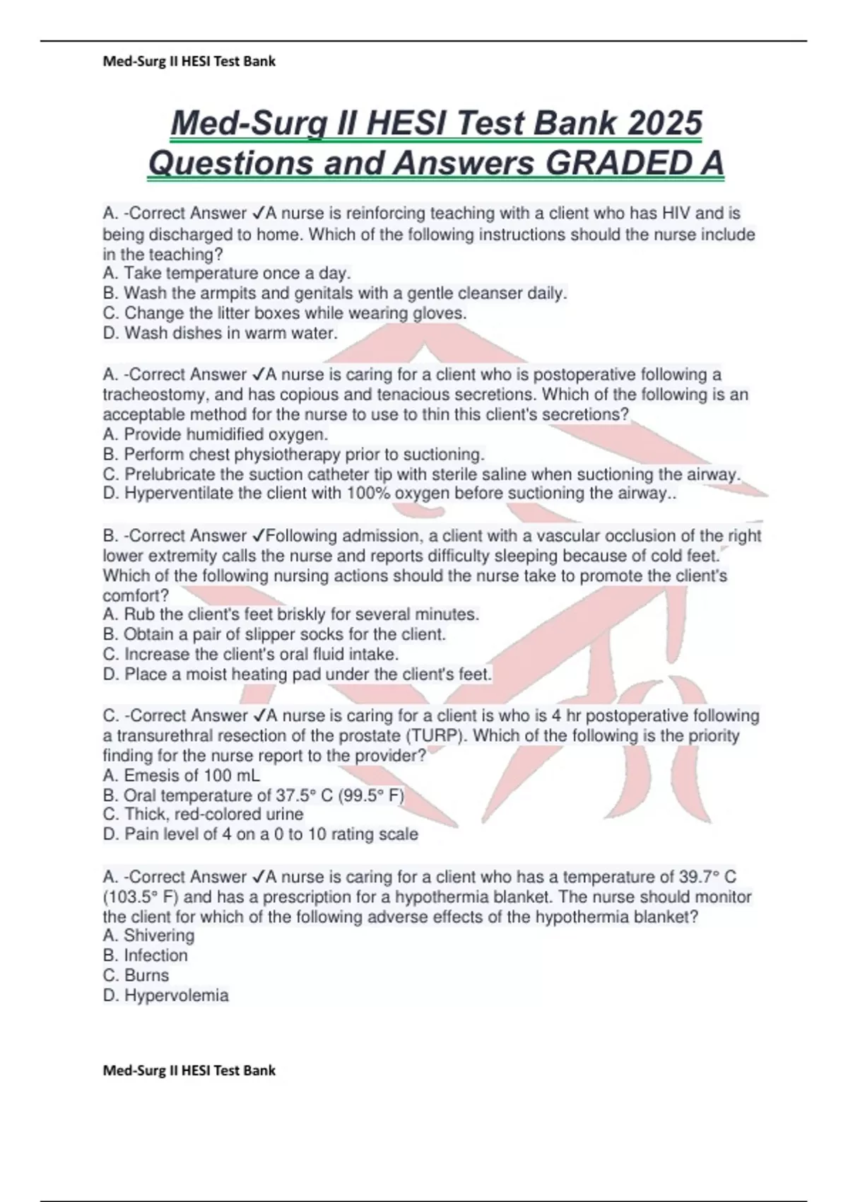 Med-Surg II HESI Test Bank 2025 Questions and Answers GRADED A - Med ...