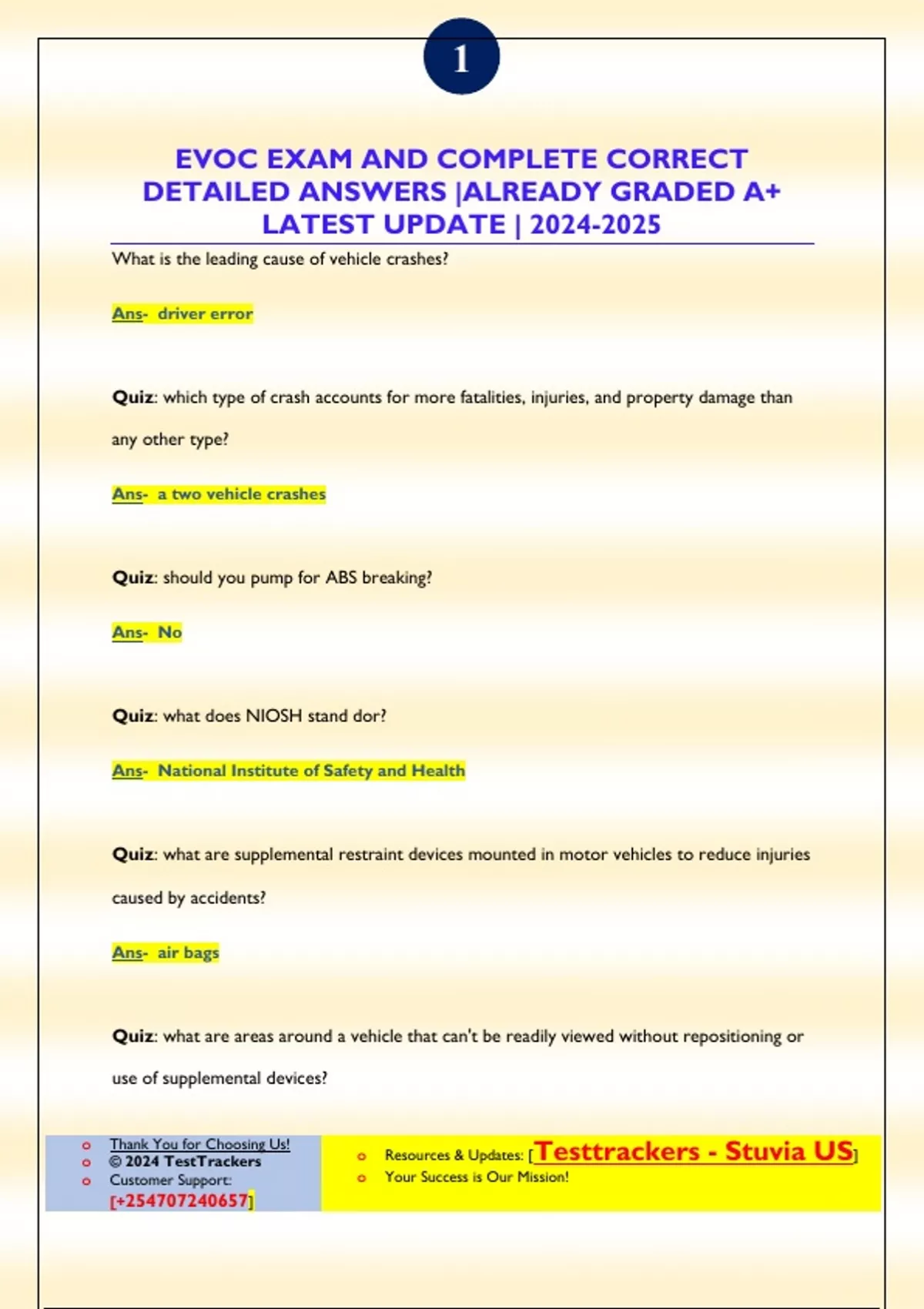 EVOC EXAM AND COMPLETE CORRECT DETAILED ANSWERS |ALREADY GRADED A+ ...