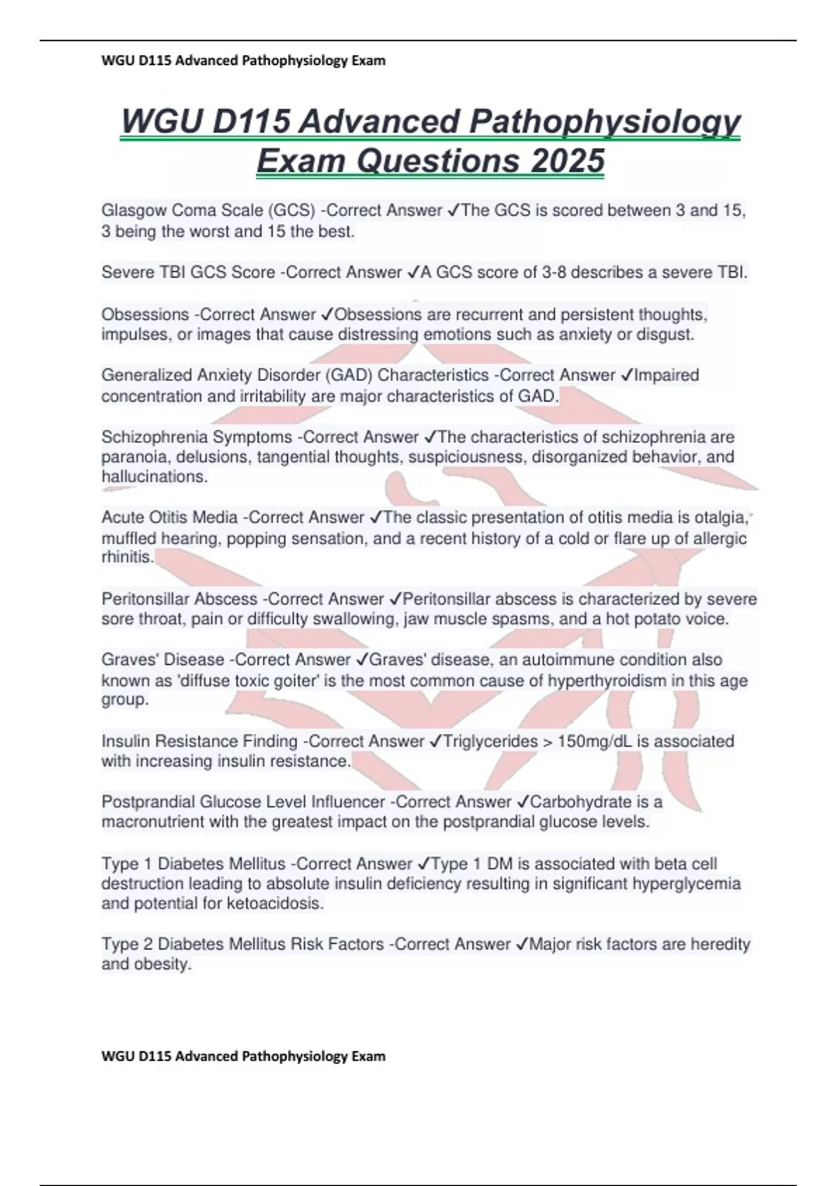 WGU D115 Advanced Pathophysiology Exam Questions 2025 - WGU D115 ...