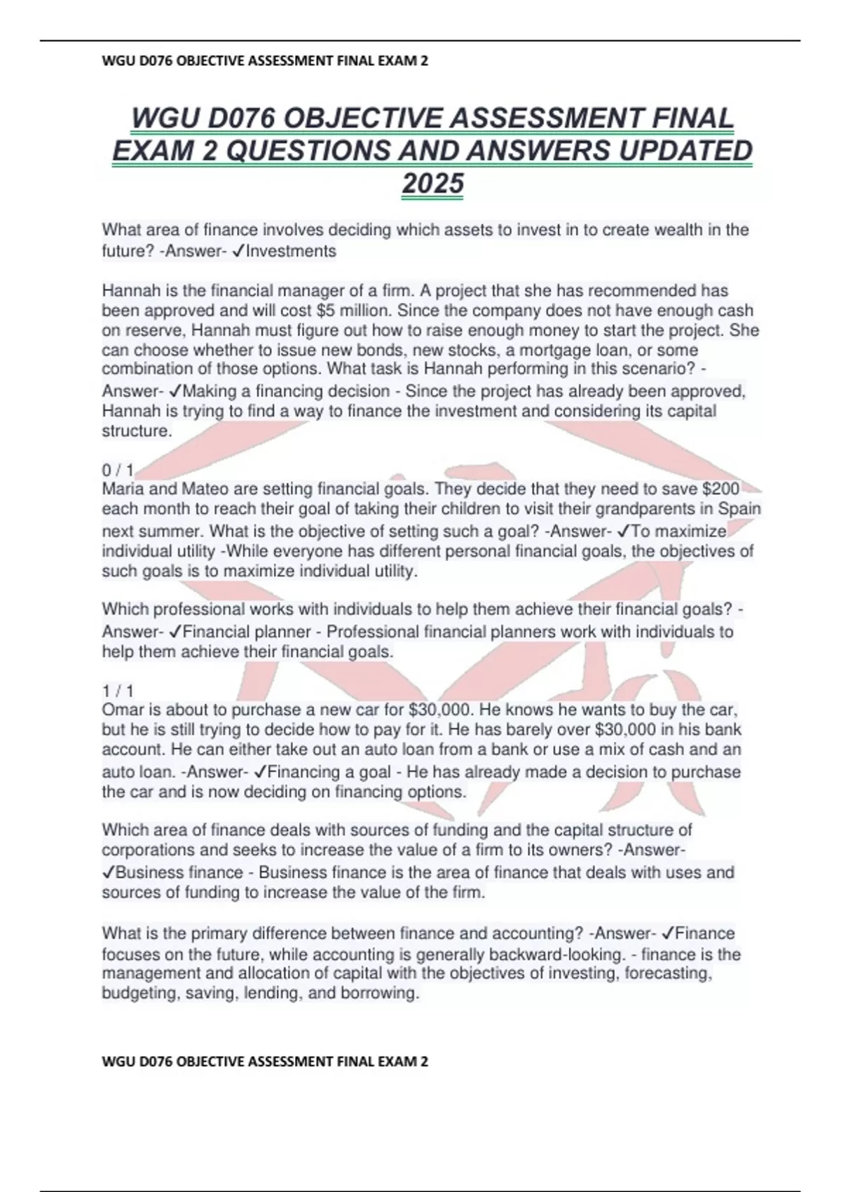 WGU D076 OBJECTIVE ASSESSMENT FINAL EXAM 2 QUESTIONS AND ANSWERS ...